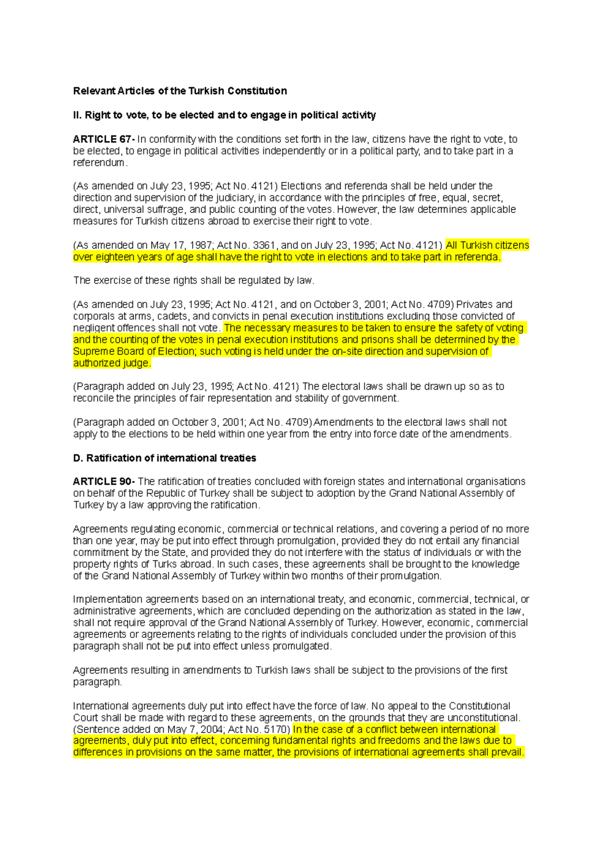 Turkish Constitution to use in essay - Relevant Articles of the Turkish ...