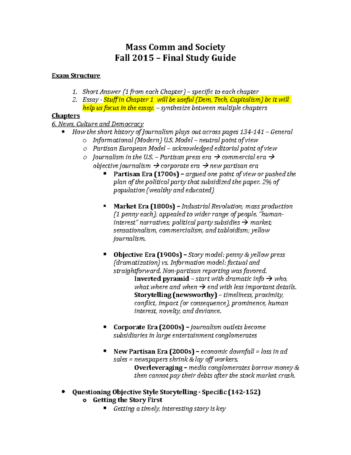 Mass Comm and Society Study Guide - Mass Comm and Society Fall 2015 ...
