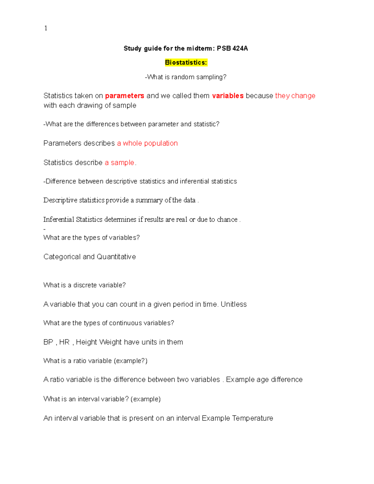 Study guide for the midterm -Difference between descriptive statistics ...