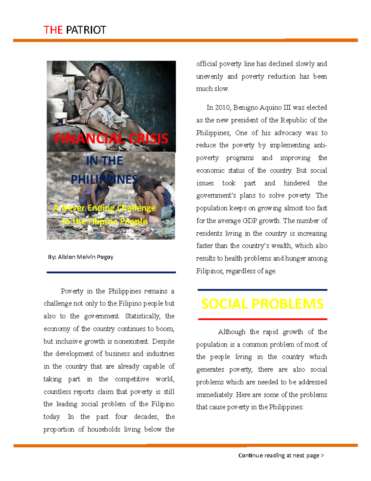 English article for magazine - By: Albion Melvin Pogoy Poverty in the ...