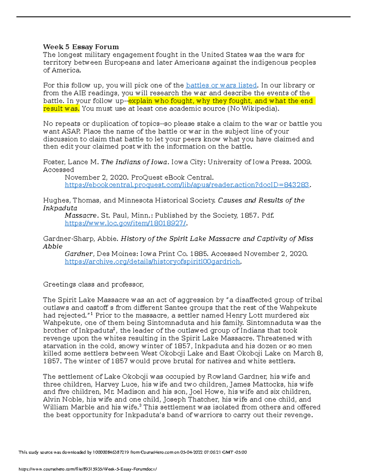 Week 5 Essay Forum.docx - Week 5 Essay Forum The longest military ...