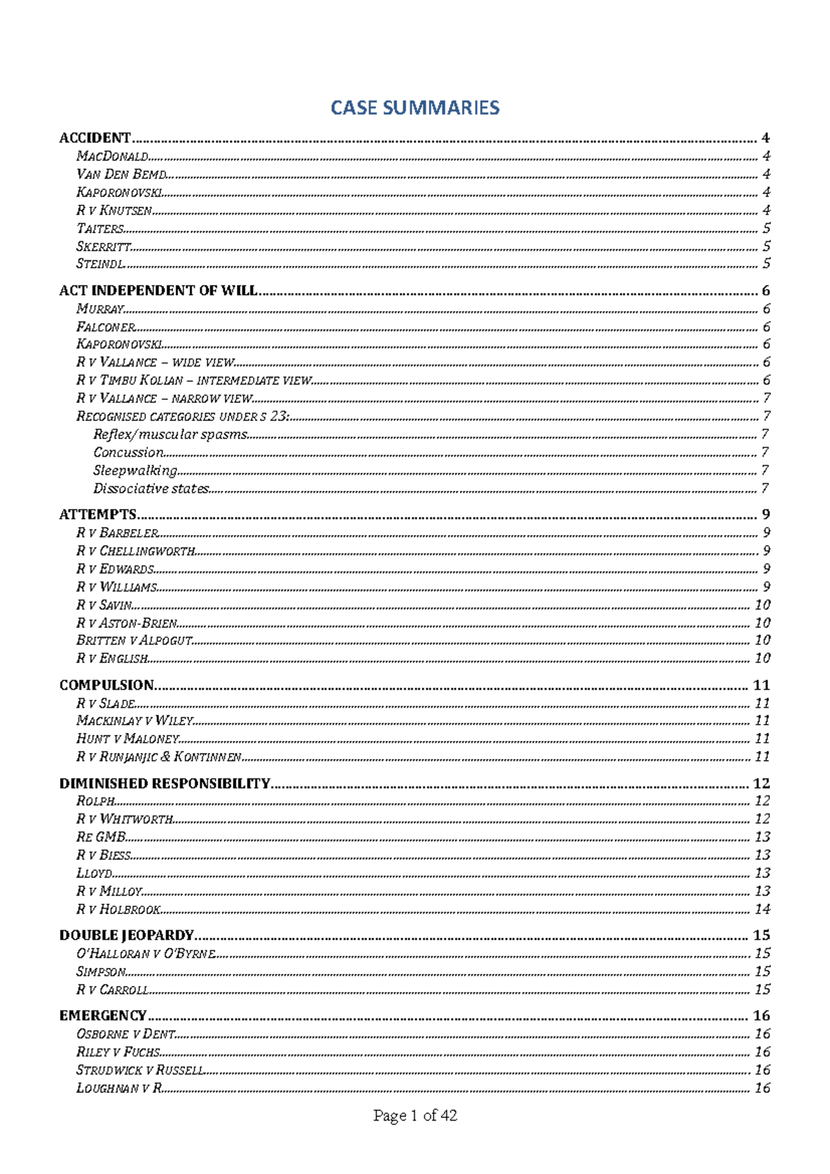 Case Summaries – Structure of Answer - CASE SUMMARIES - Studocu
