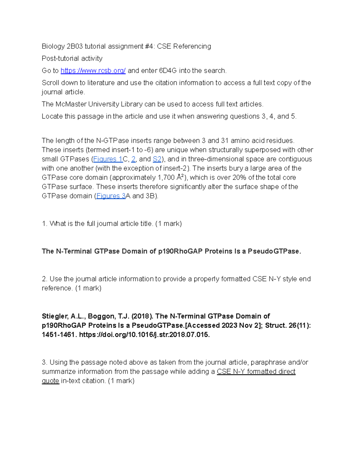 Biology 2B03 tutorial assignment #4 CSE Referencing - Biology 2B03 tutorial assignment #4: CSE ...