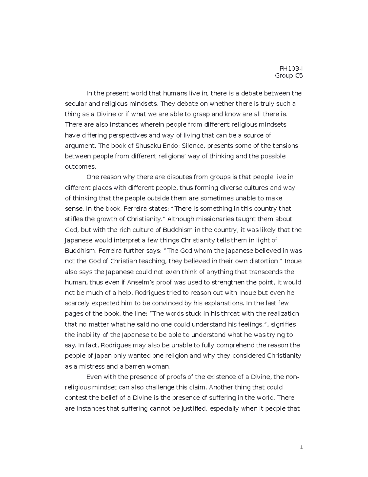 Philo Book Report - second draft: Analysis if the universe is created ...