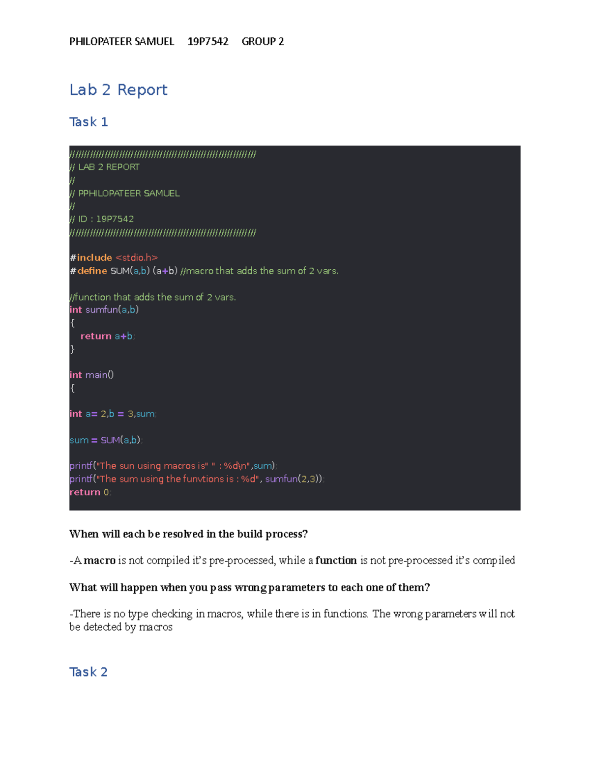 Emb Lab 2 Report - lab 2 - PHILOPATEER SAMUEL 19P7542 GROUP 2 Lab 2 ...