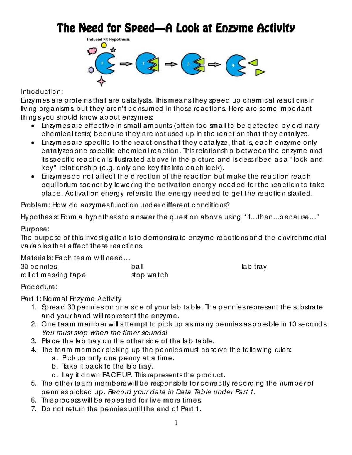 LAB The Need for Speed Enzyme - The Need for Speed—A Look at Enzyme ...