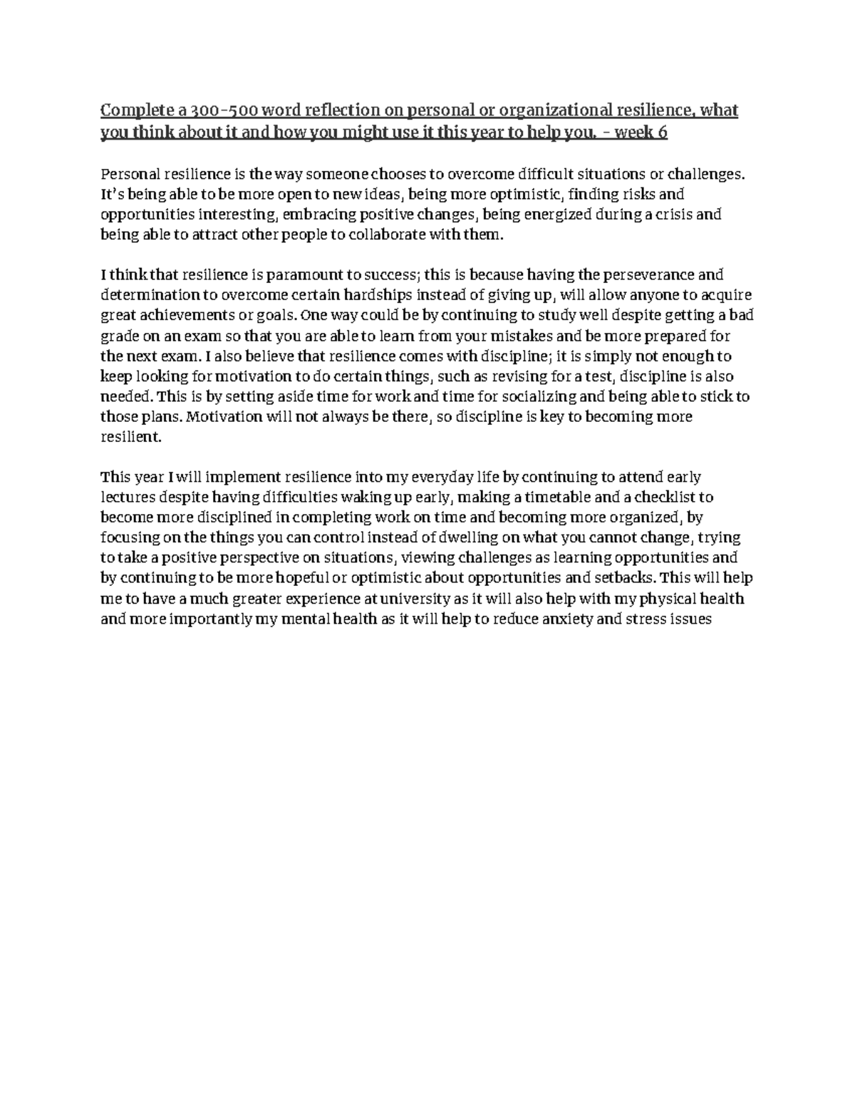 MDP - Complete a 300 - 500 word reflection on personal or ...