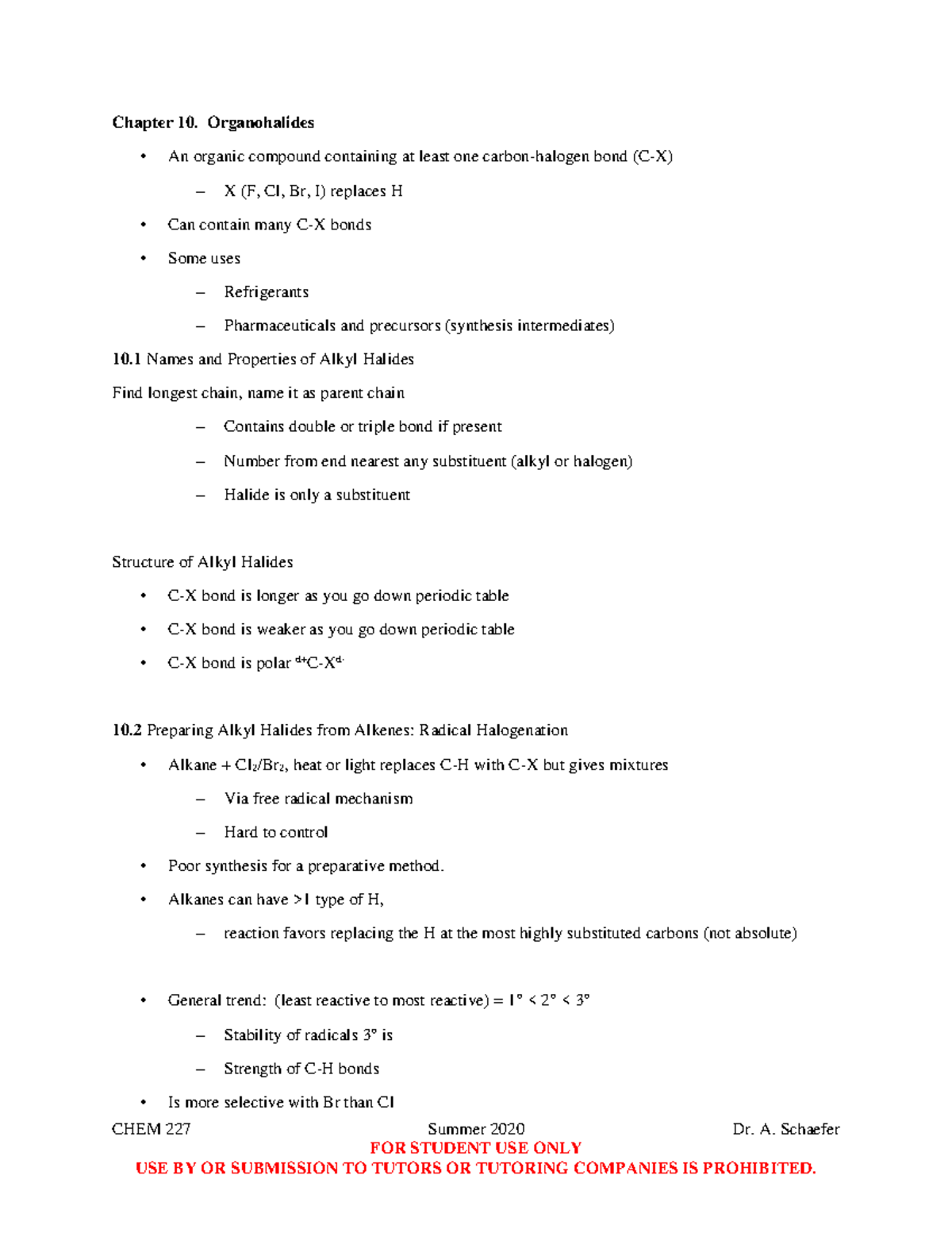 Chapter 10 Notes - DR. SCHAEFAR - CHEM 227 Summer 2020 Dr. A. Schaefer ...