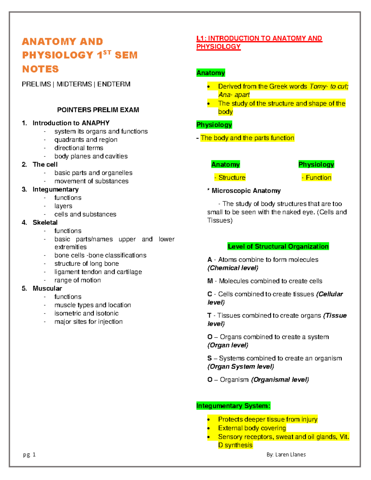 A Naphy 1ST SEM Notes - ANATOMY AND PHYSIOLOGY 1 ST SEM NOTES PRELIMS ...