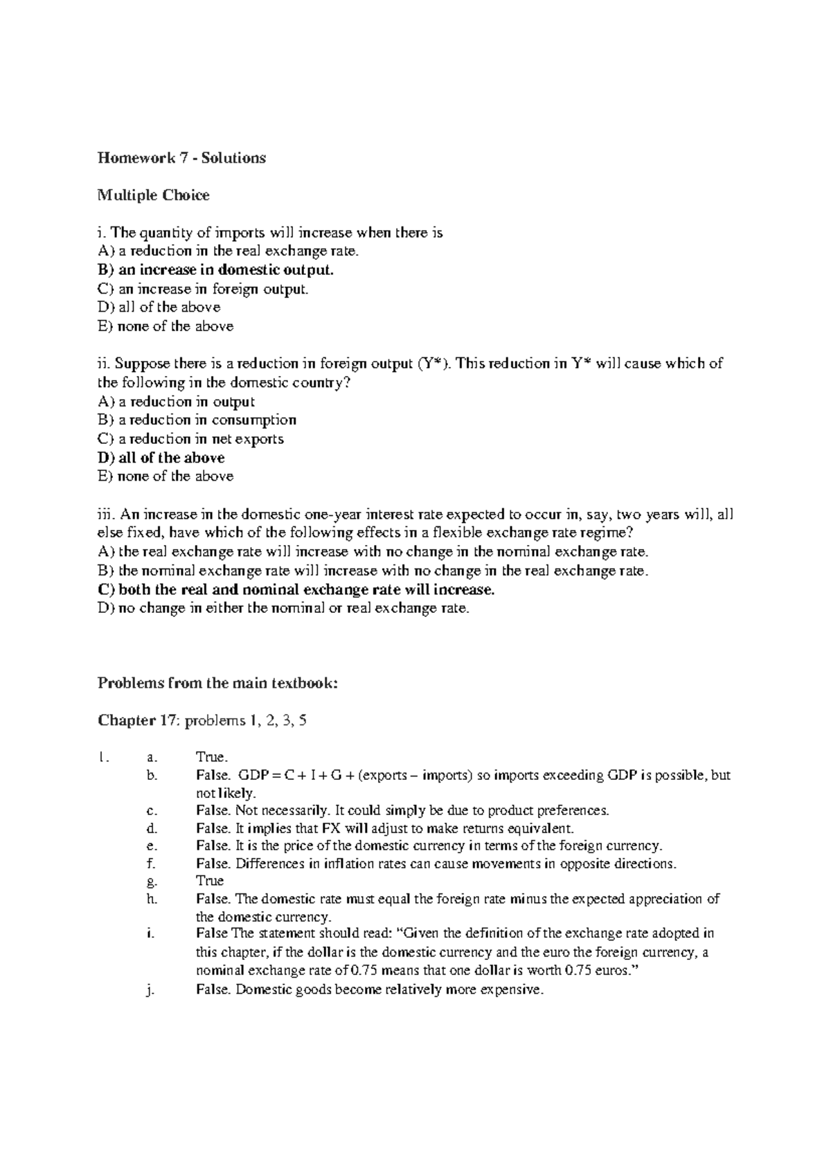 Homework 7 Solution - Homework 7 - Solutions Multiple Choice i. The ...