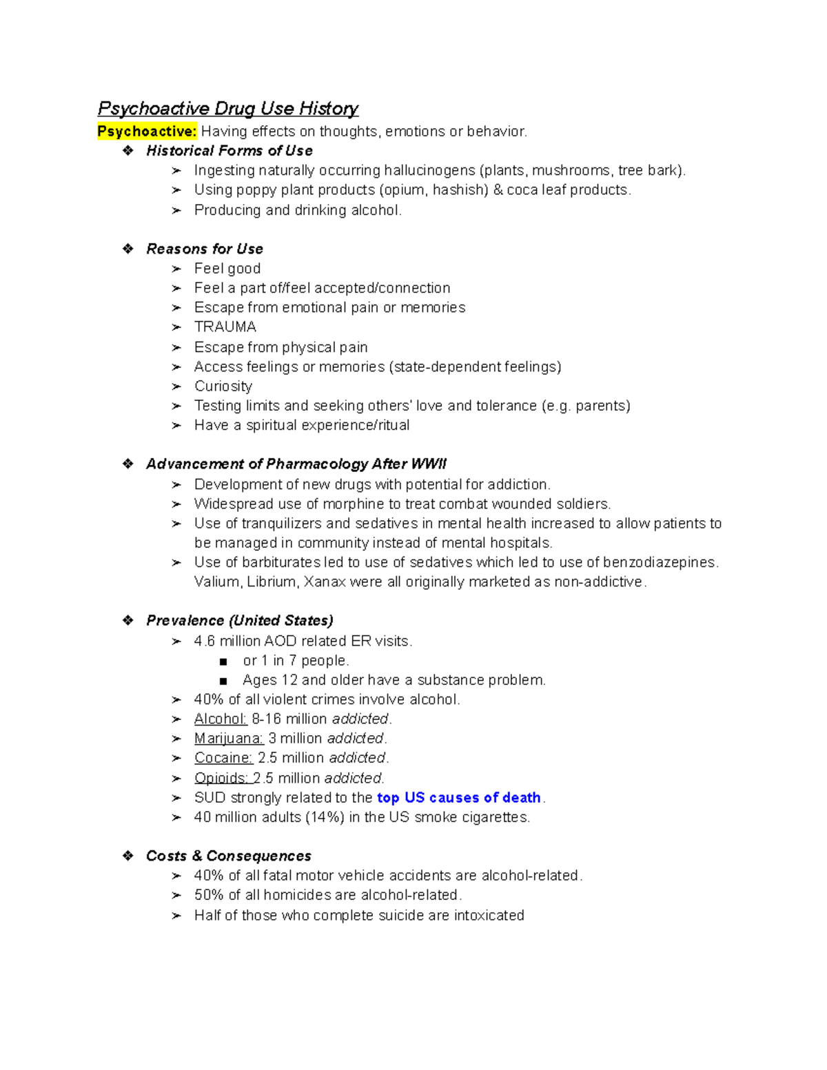 COUN 240 - #1 Psychoactive Drug Use - Psychoactive Drug Use History ...