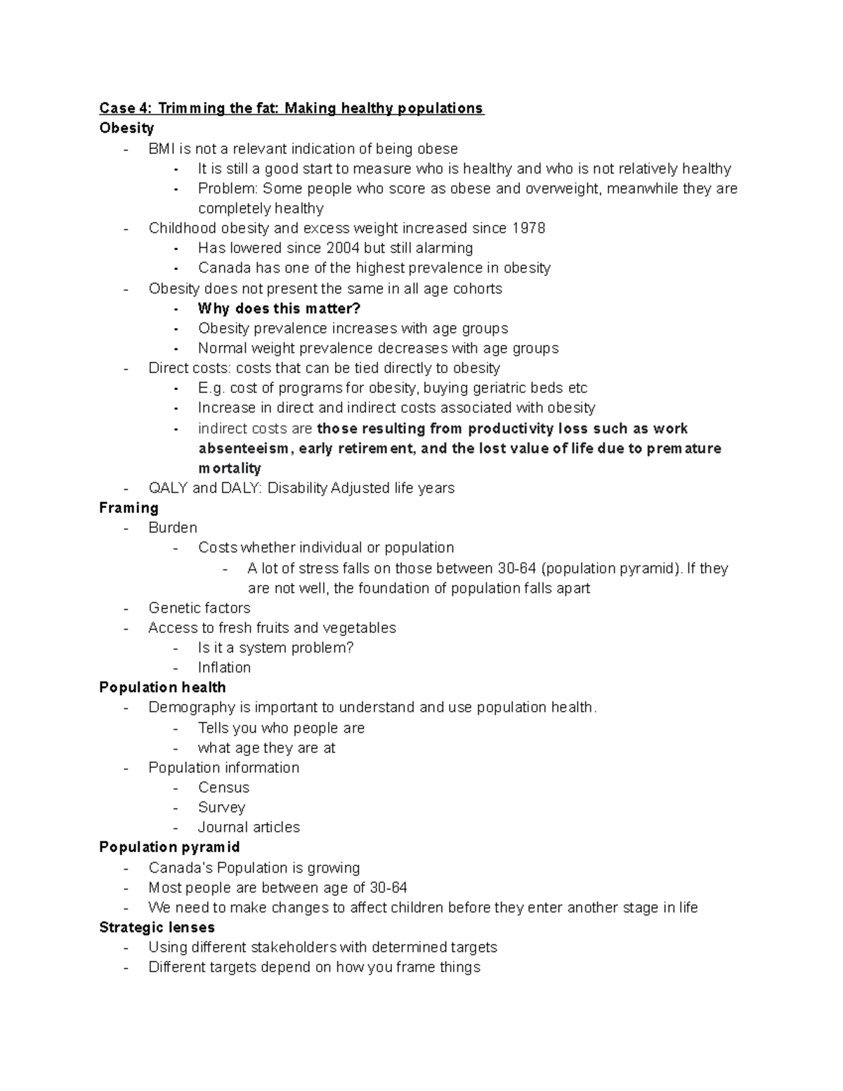 Week 7 - 3400 Complete Lecture Notes - Case 4: Trimming the fat: Making ...