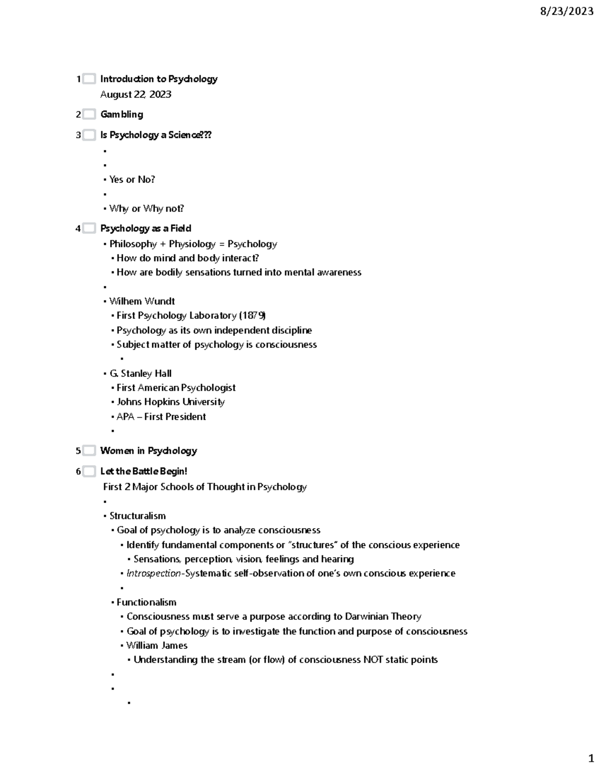 Chapter 1 - Dr. A - 8/23/ 1 Introduction to Psychology August 22, 2023 ...