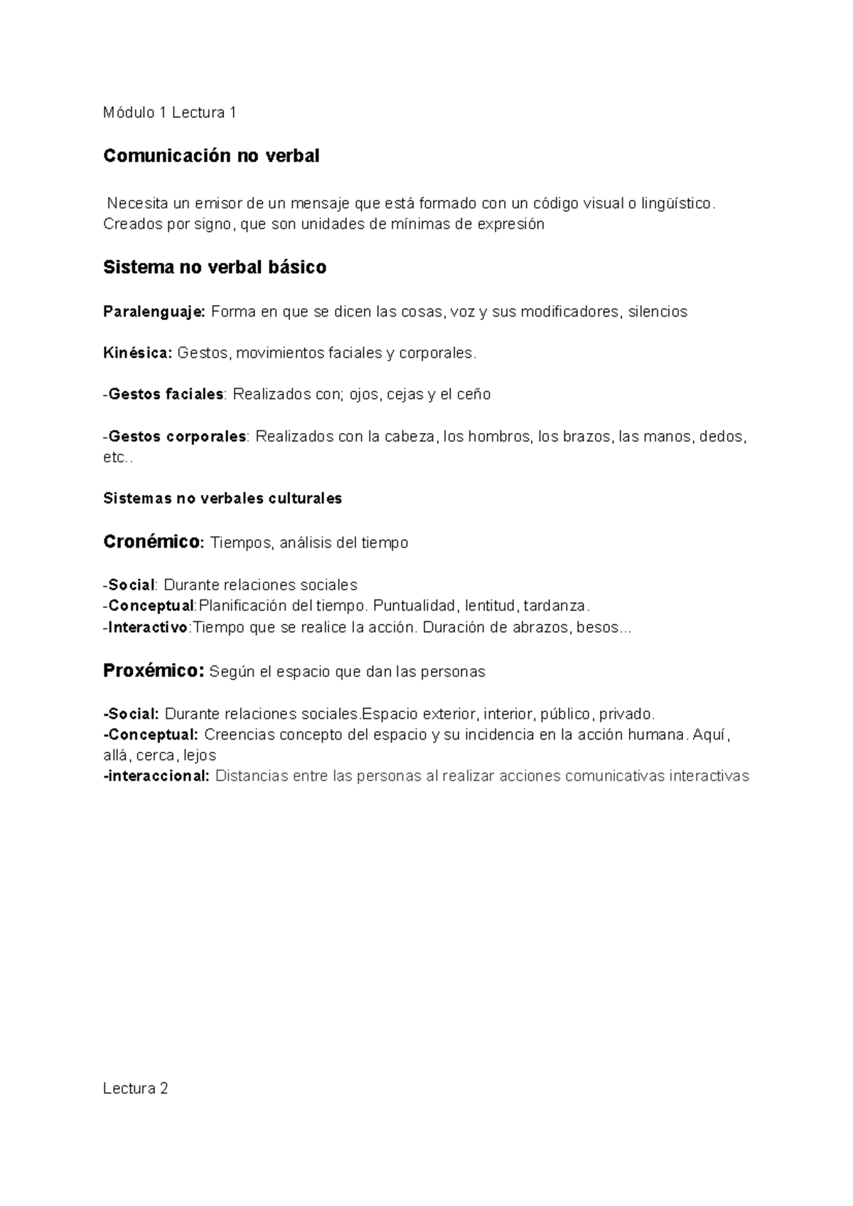 Resumen Com. Vis. M1 y 2 - Módulo 1 Lectura 1 Comunicación no verbal Necesita un emisor de un ...