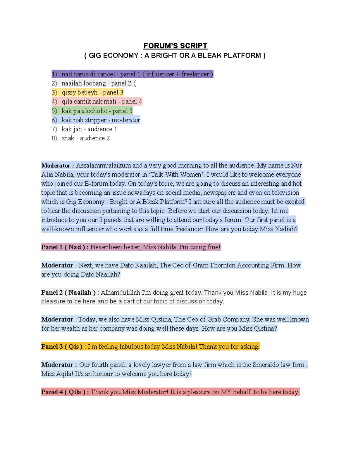 Forum’S Script - FORUM’S SCRIPT ( GIG ECONOMY : A BRIGHT OR A BLEAK ...