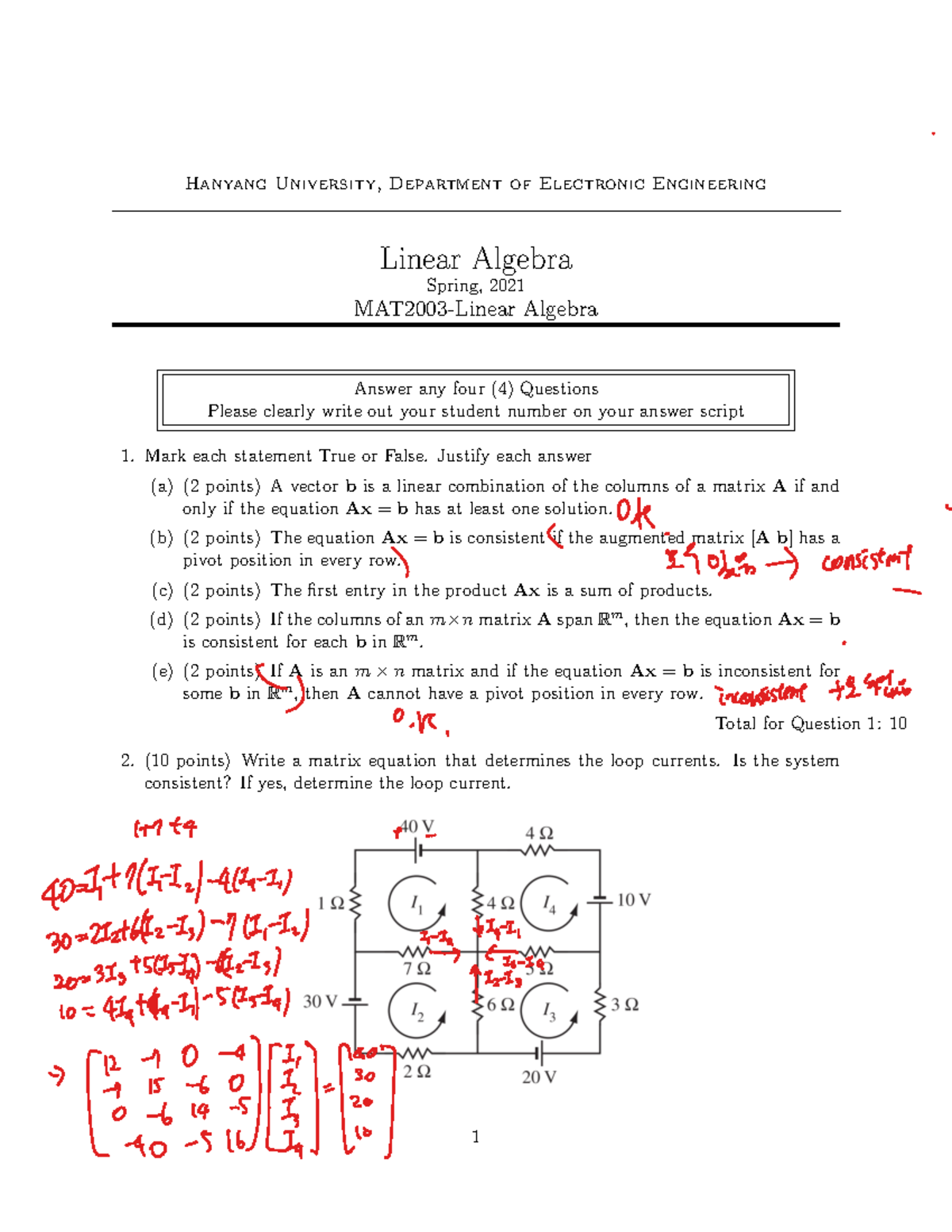 Linear Algebra Prevoius Midterm - Hanyang University, Department of ...