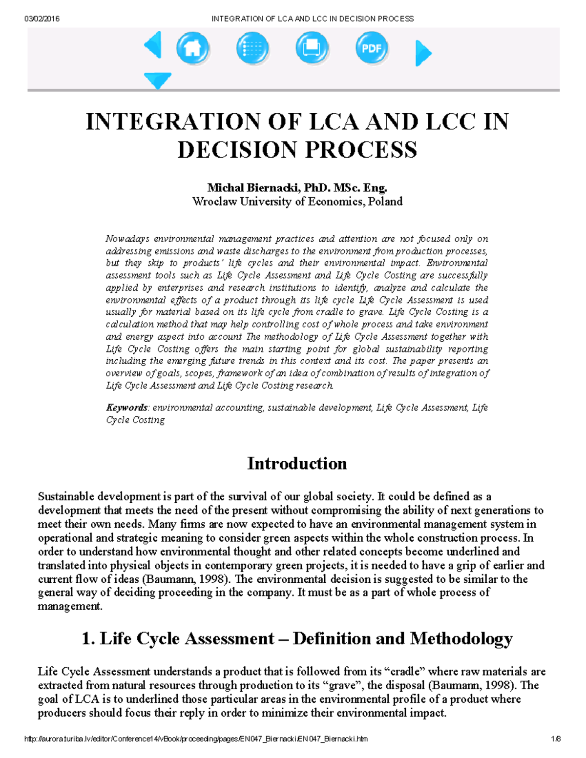 Integration OF LCA AND LCC IN Decision Process - INTEGRATION OF LCA AND ...