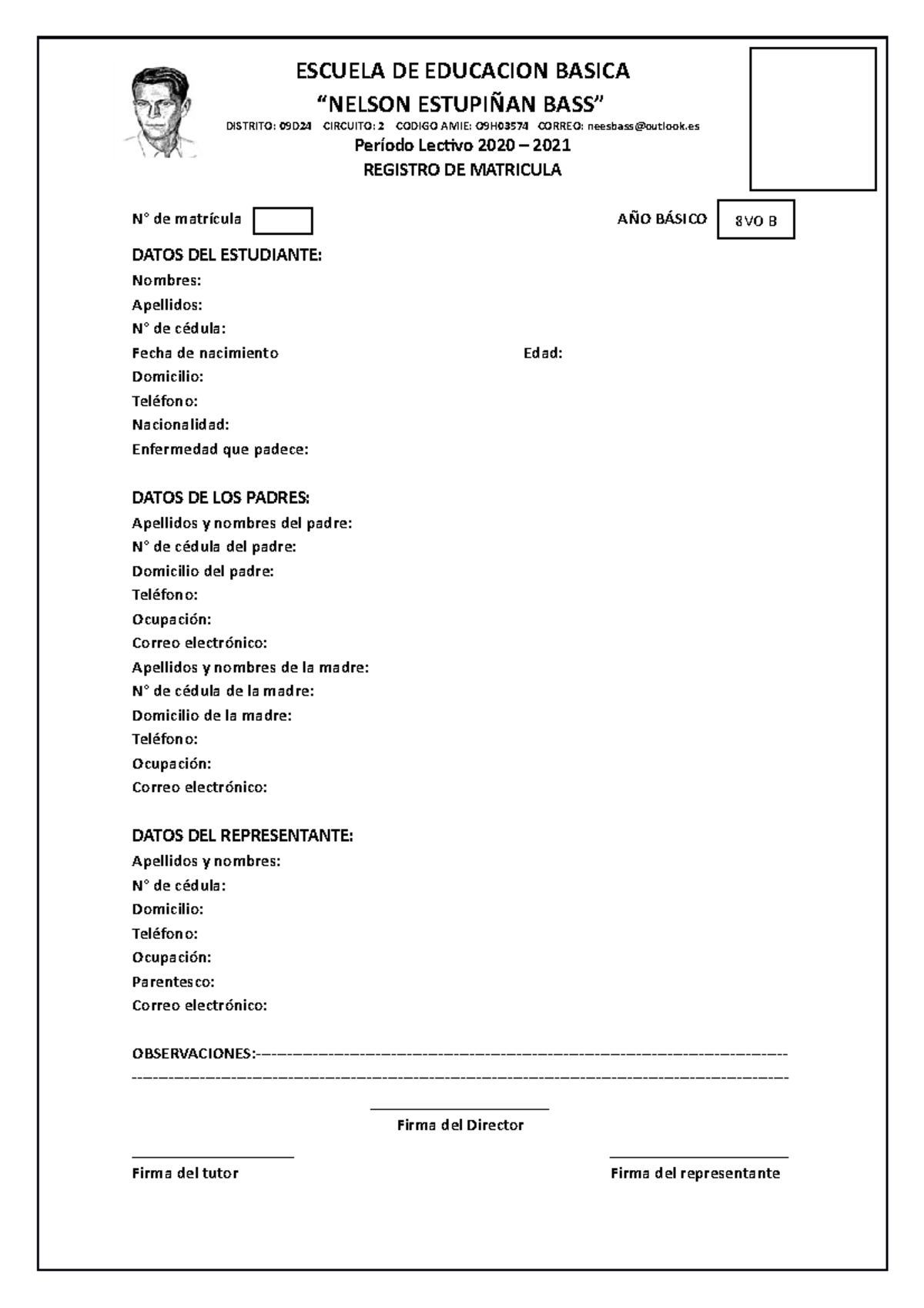 Ficha De Matricula de datos del estudiante - ESCUELA DE EDUCACION ...