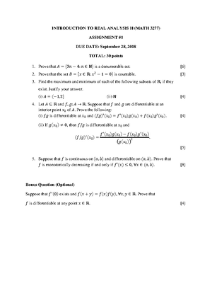 MATH 3277 Assignment 1 - 2019 - INTRODUCTION TO REAL ANALYSIS II (MATH 3277) ASSIGNMENT DUE DATE ...