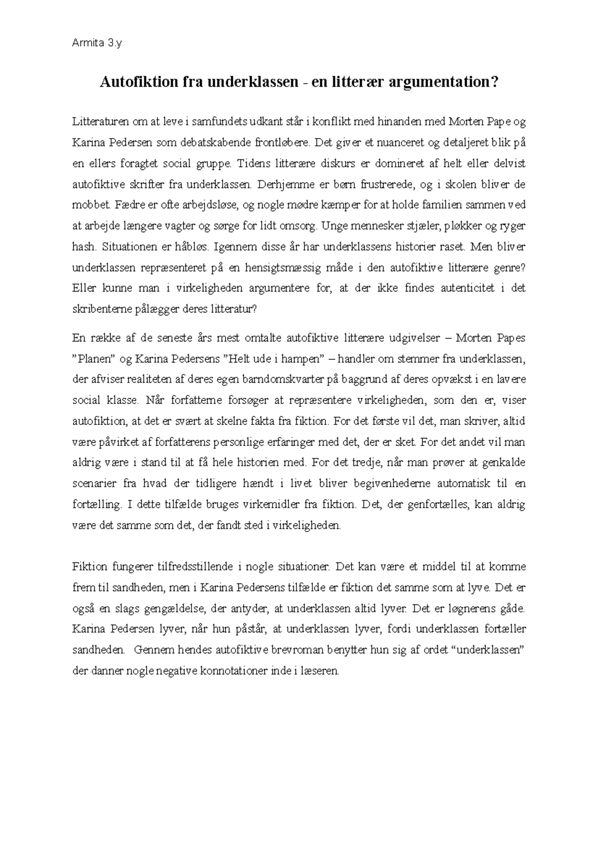 Debatterende artikel.docx - Autofiktion fra underklassen - en litterær ...