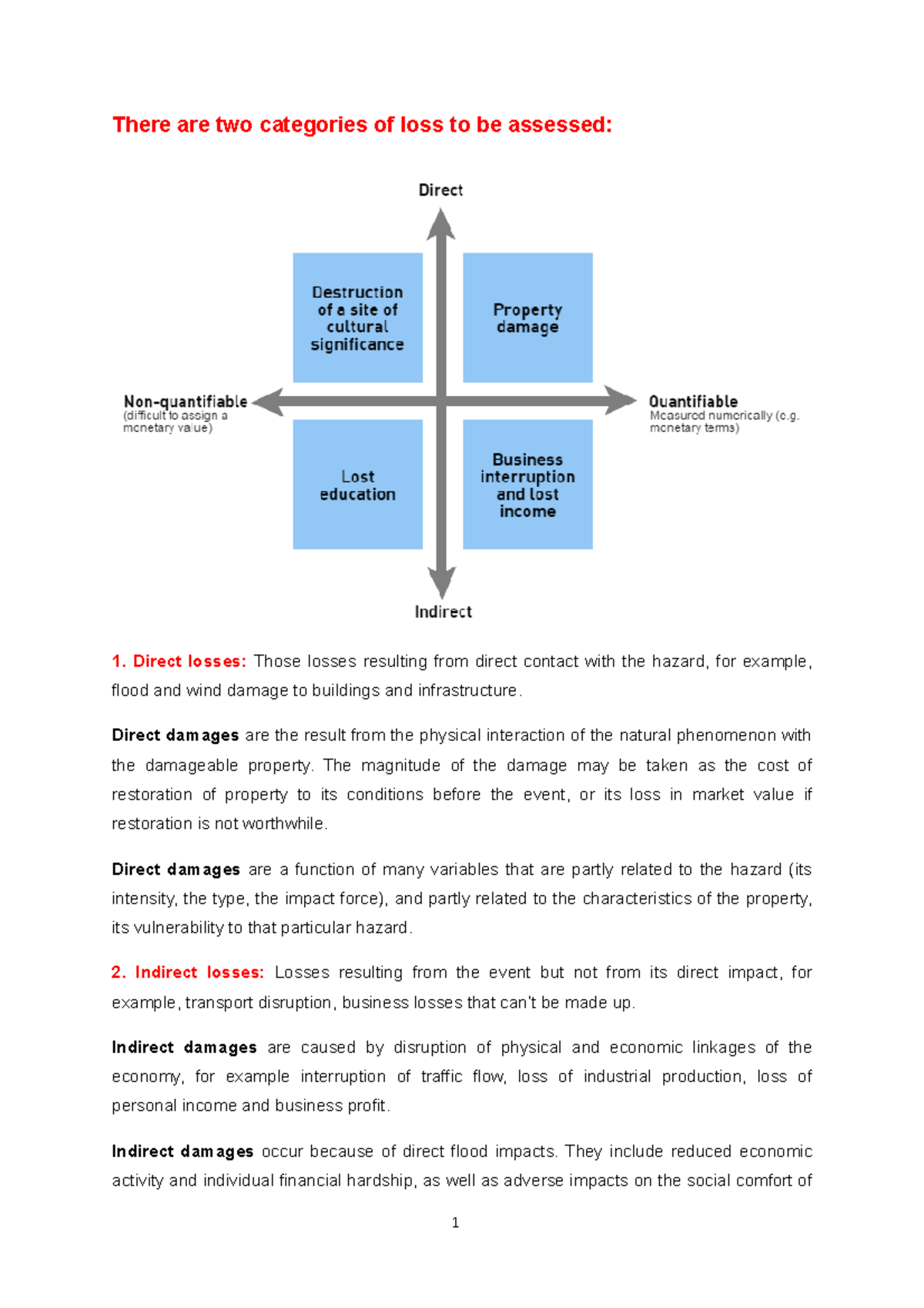 Week 10- Unit 3 Notes - There are two categories of loss to be assessed ...
