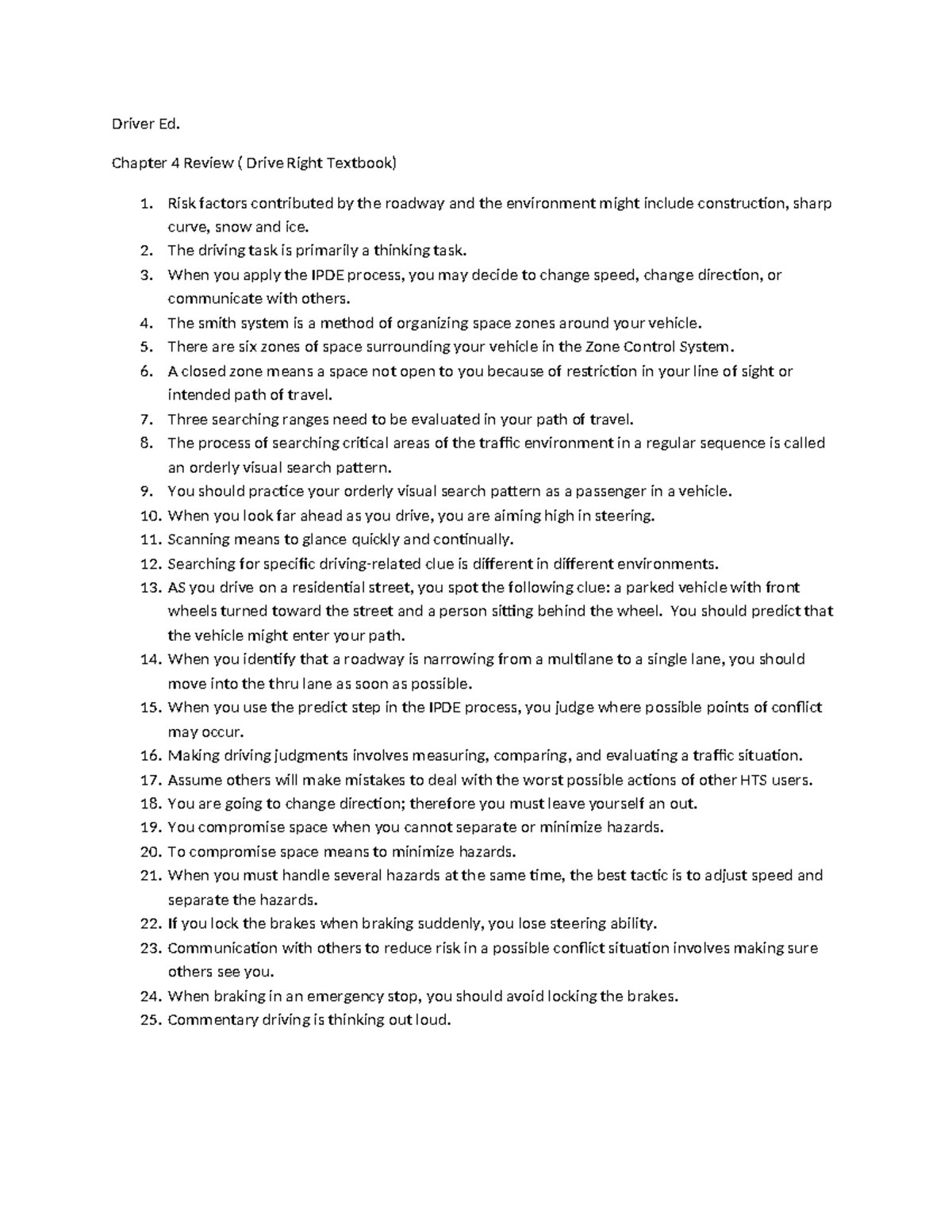Chapter 4 Review 2 - assignment - Driver Ed. Chapter 4 Review ( Drive ...