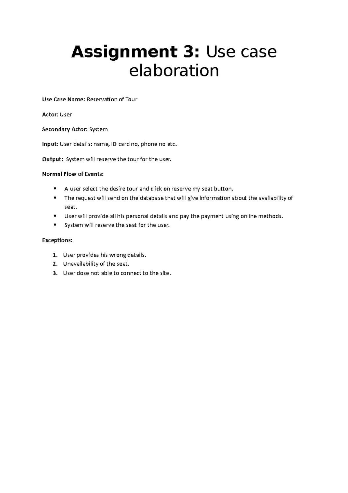 Usecase Elaboration - Lecture notes 3 - Assignment 3: Use case ...