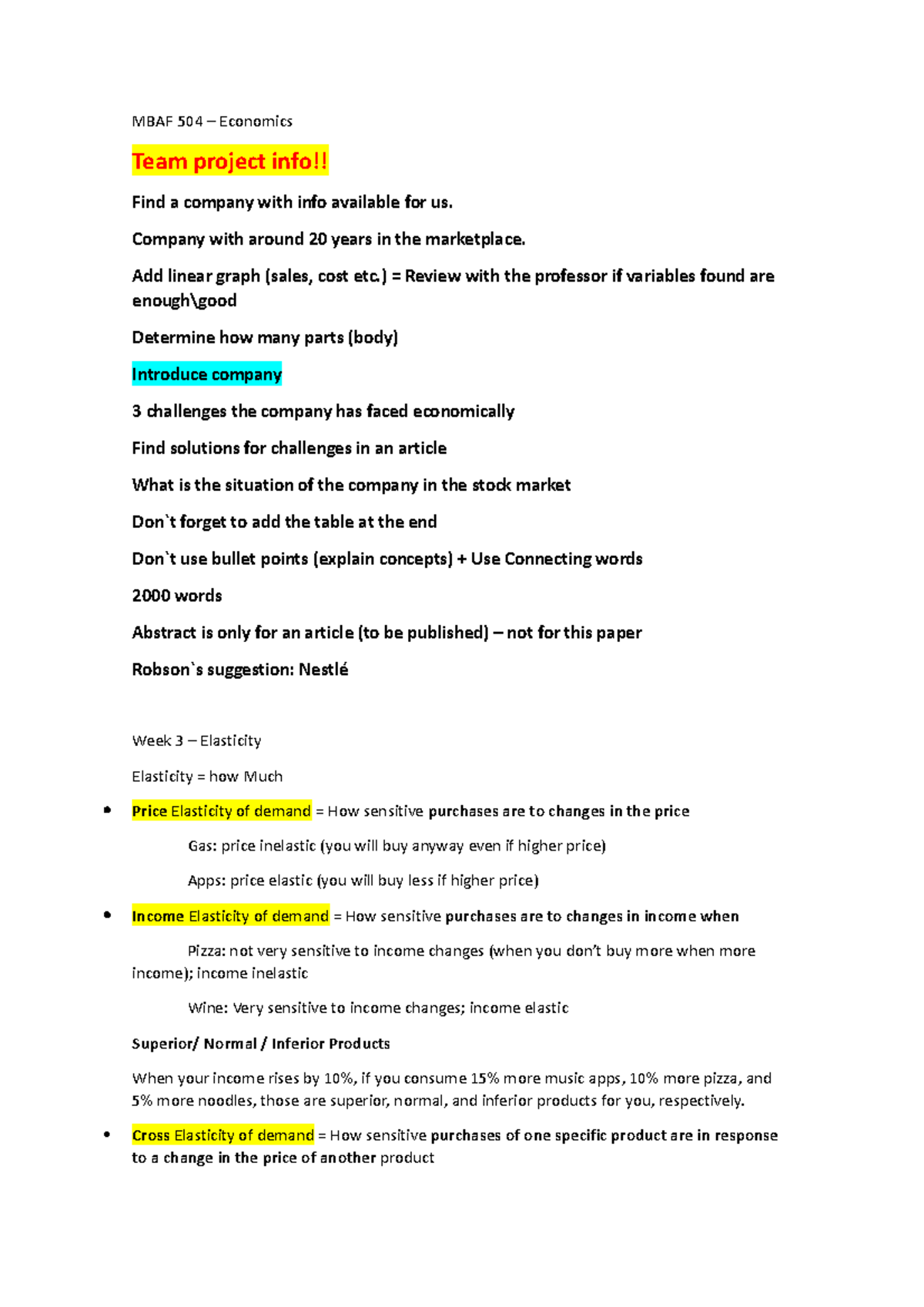MBAF 504 - Study notes - Assignment done - MBAF 504 – Economics Team ...