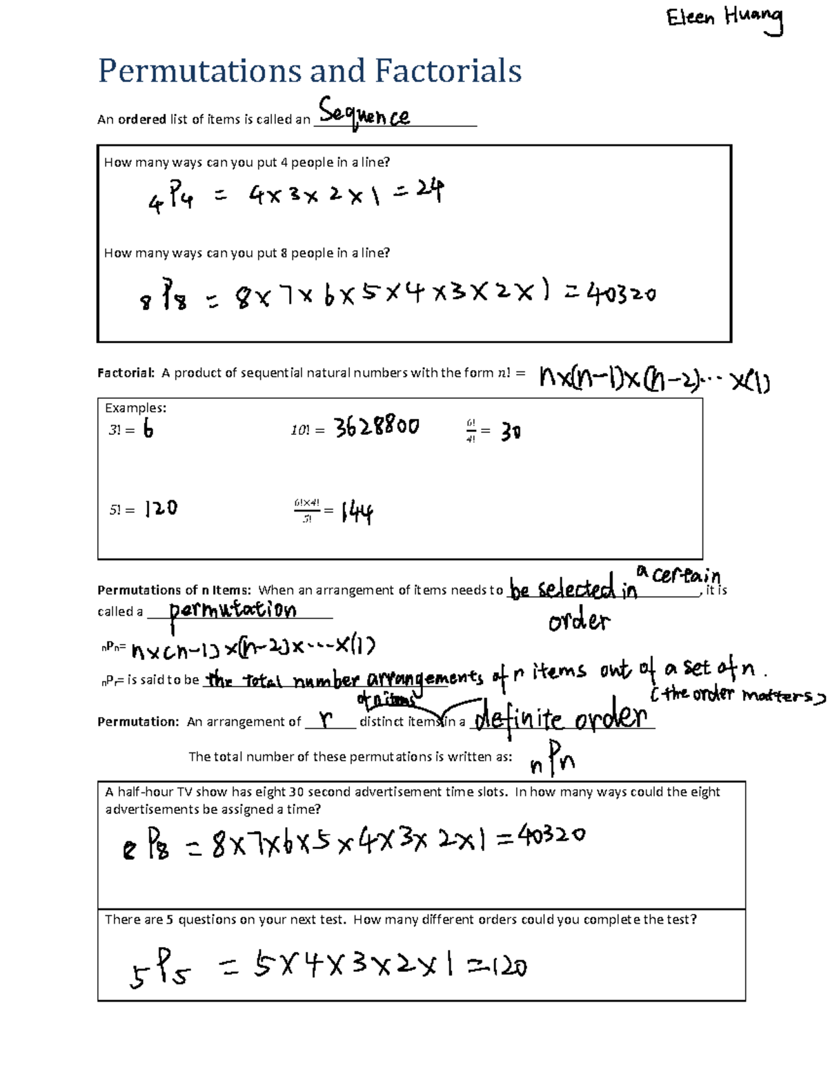 2.3 Permutations and Factorials (1)-1 - Permutations and Factorials An ...
