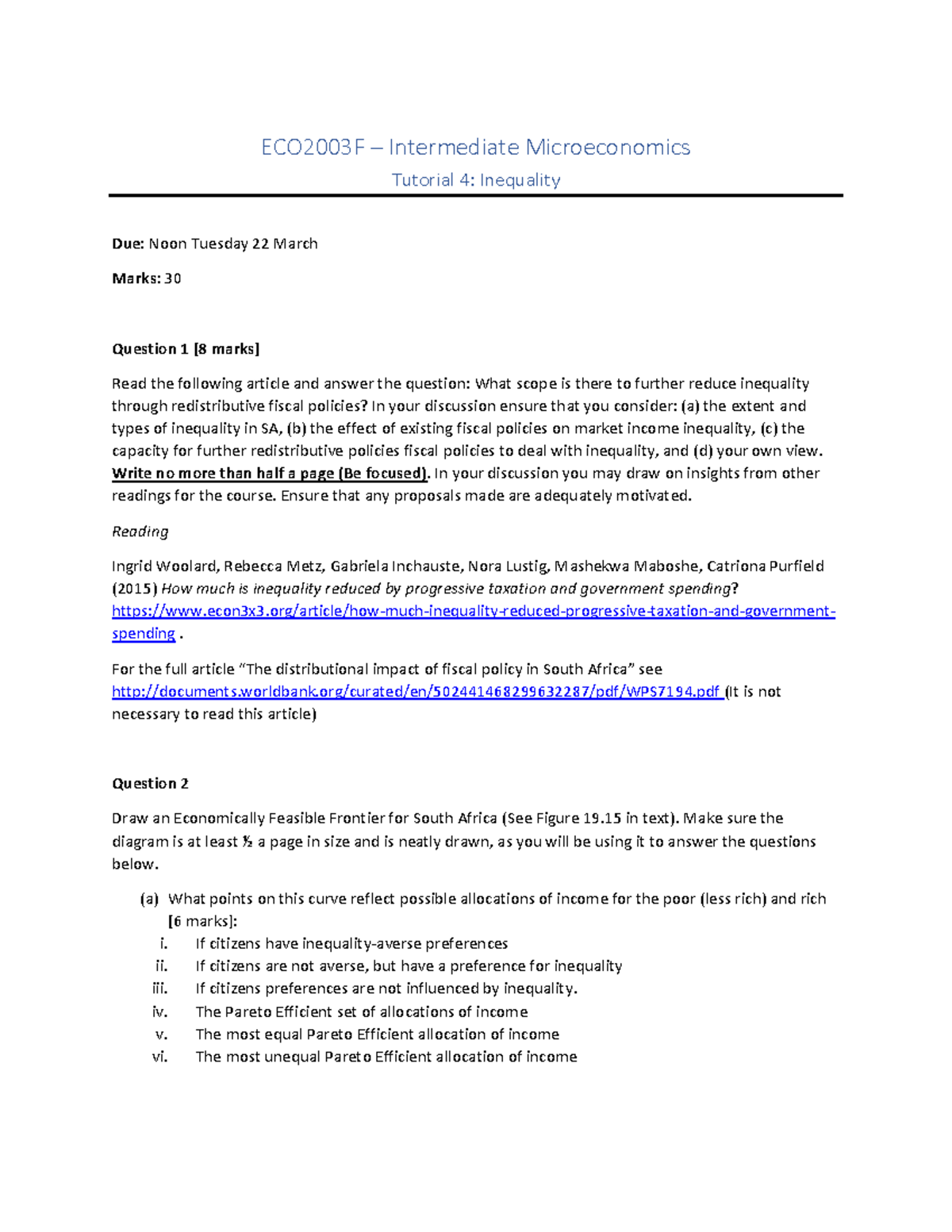 ECO2003 F Tut4 2022 - Tut submission. - ECO2003F – Intermediate ...