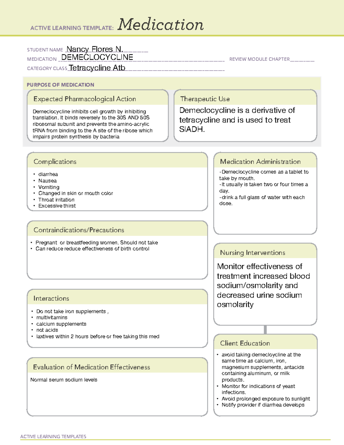 Pg. 468 - Atl - ACTIVE LEARNING TEMPLATES Medication STUDENT NAME - Studocu