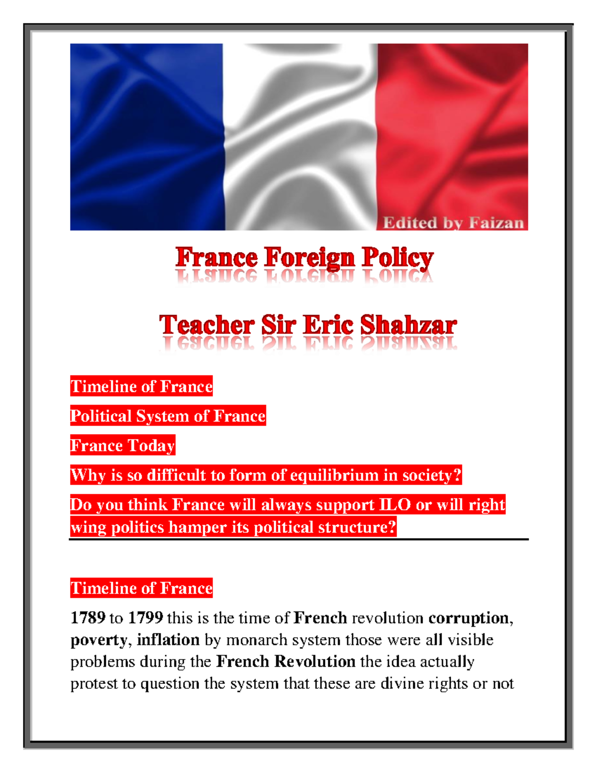 France Foreign Policy by FZN - Timeline of France Political System of ...