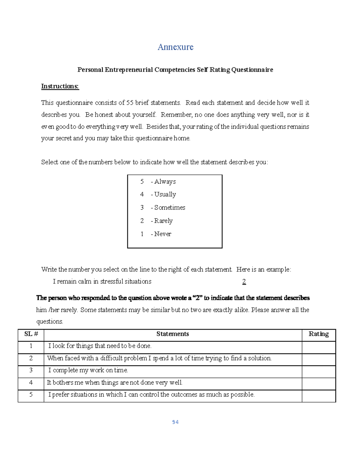 Self-Reporting Questionnaire for Key Personnal Index - Annexure ...