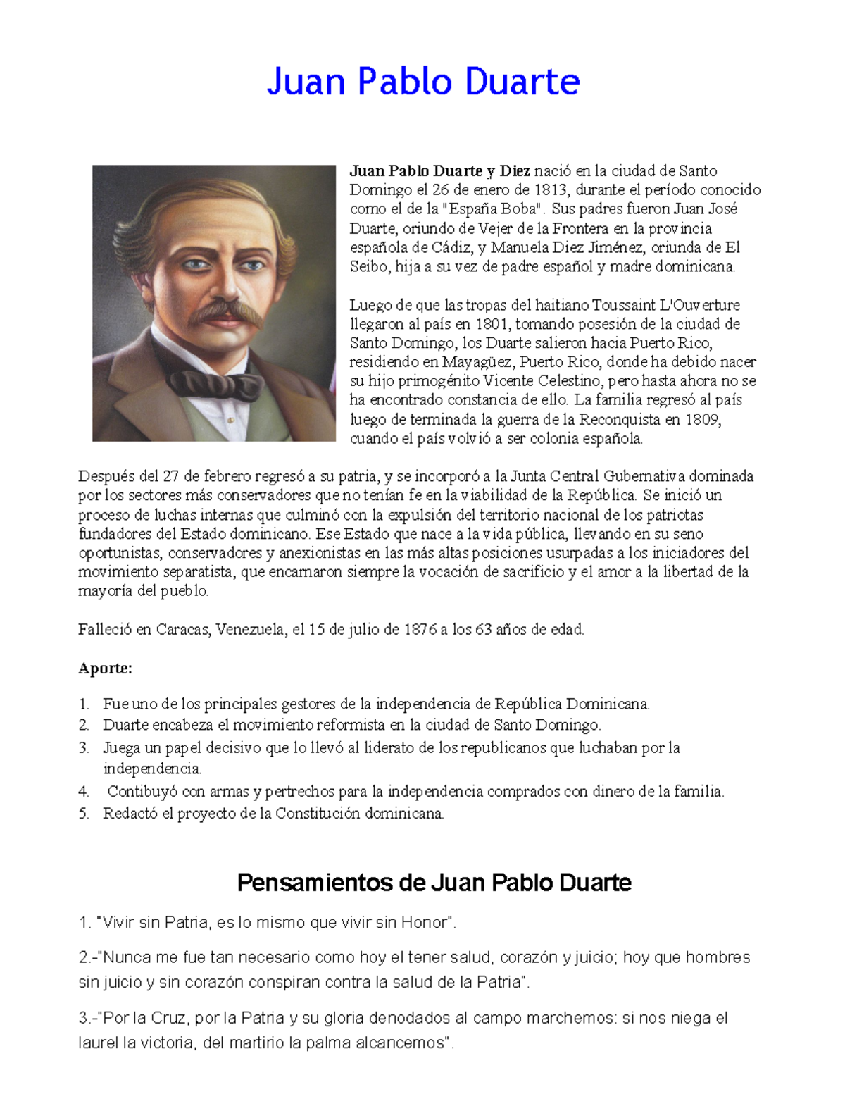 Mujeres Independentista - Juan Pablo Duarte Juan Pablo Duarte y Diez ...
