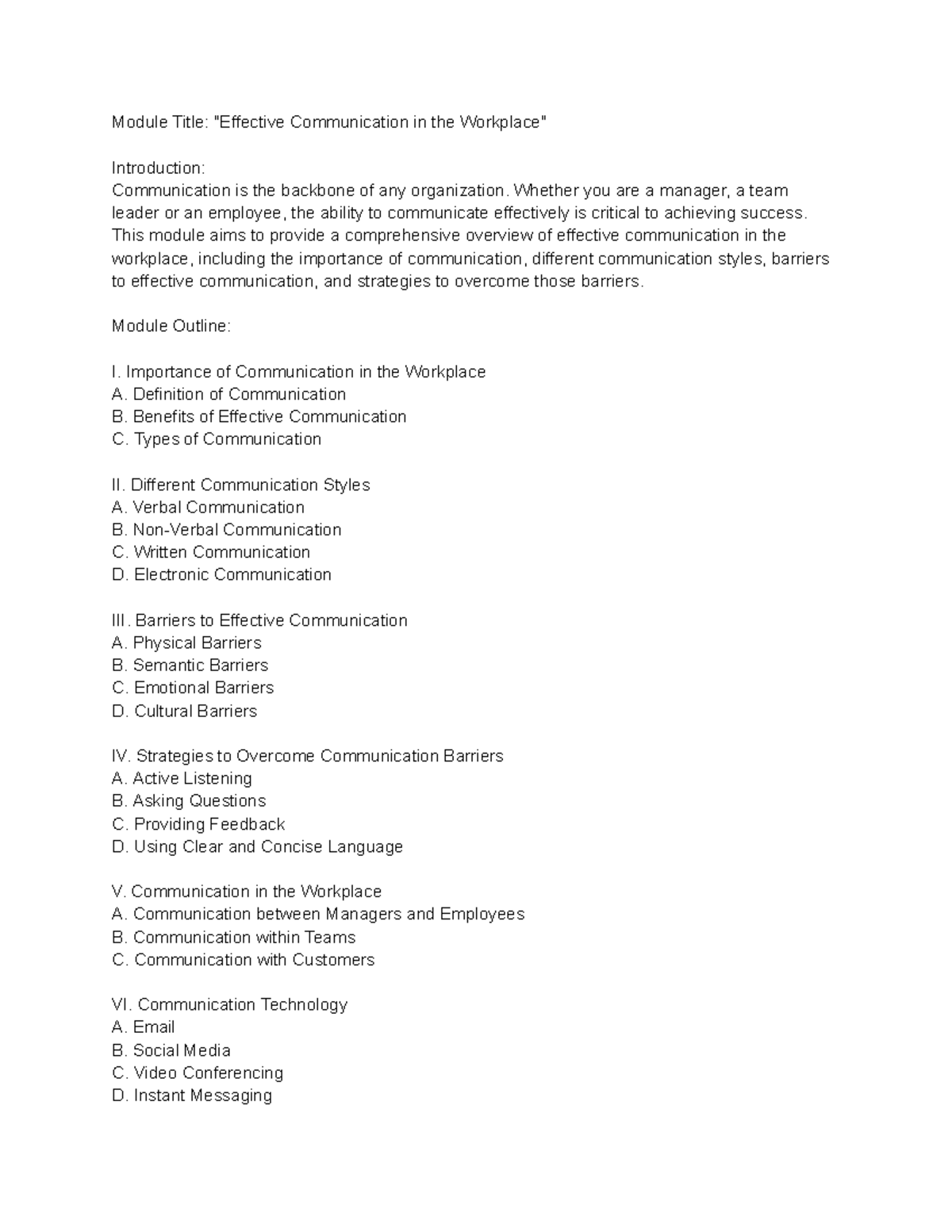 Effective Communication in the Workplace - Module Title: "Effective ...