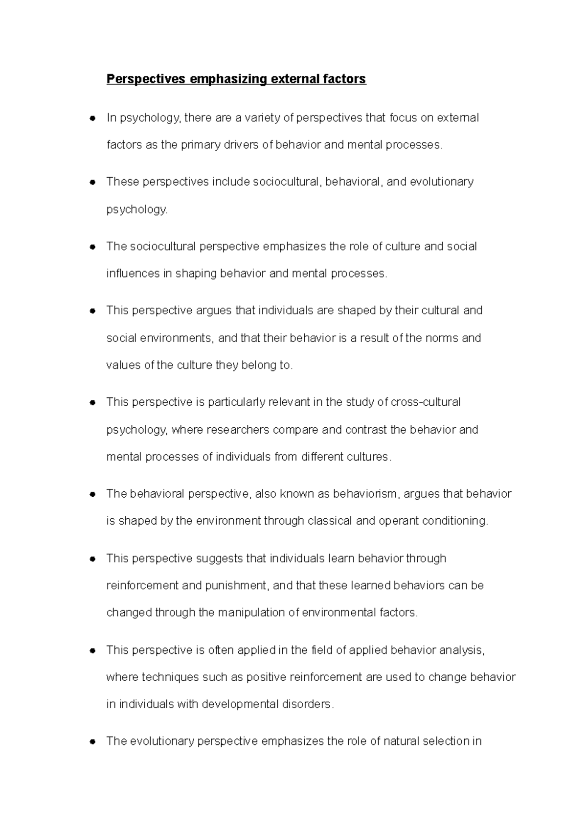 Perspectives emphasizing external factors - These perspectives include ...