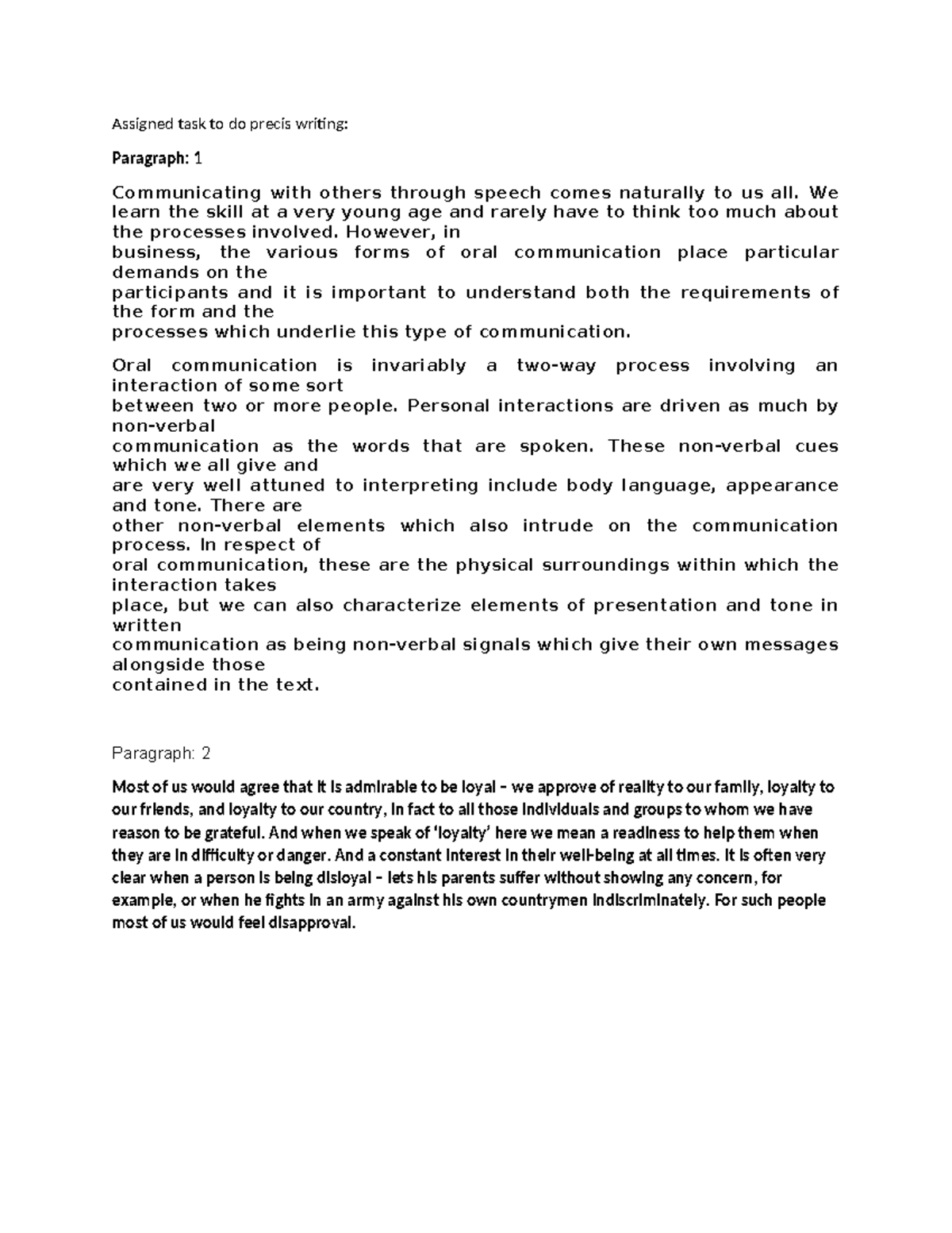 Communication Skills Assignment 03 - Assigned task to do precis writing: Paragraph: 1 ...