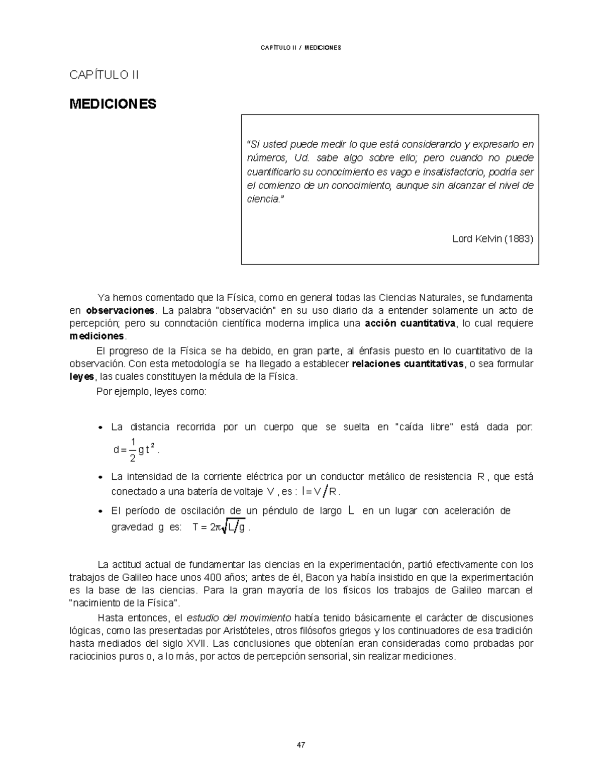 06 - Capitulo II Mediciones - CAPÍTULO II MEDICIONES “Si usted puede medir lo que está ...