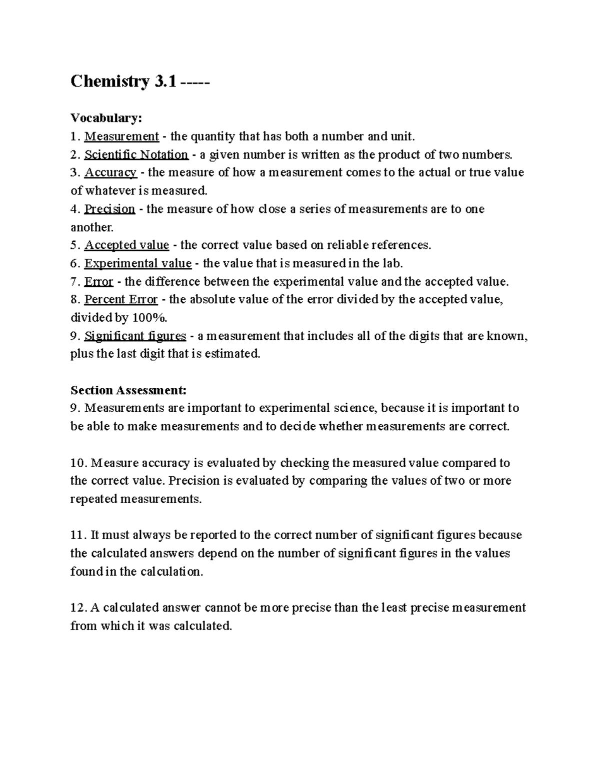 Chemistry 3 - Chemistry 3 - Vocabulary: Measurement - the quantity that ...