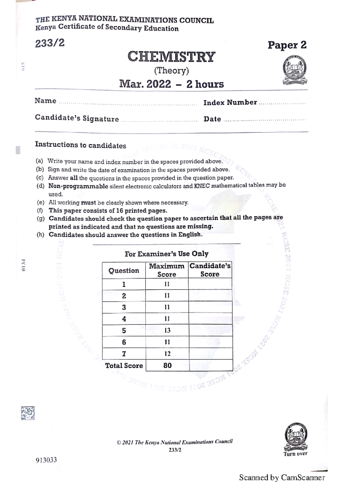 2021 kcse chemistry paper 2 qns - industrial chemistry - Studocu