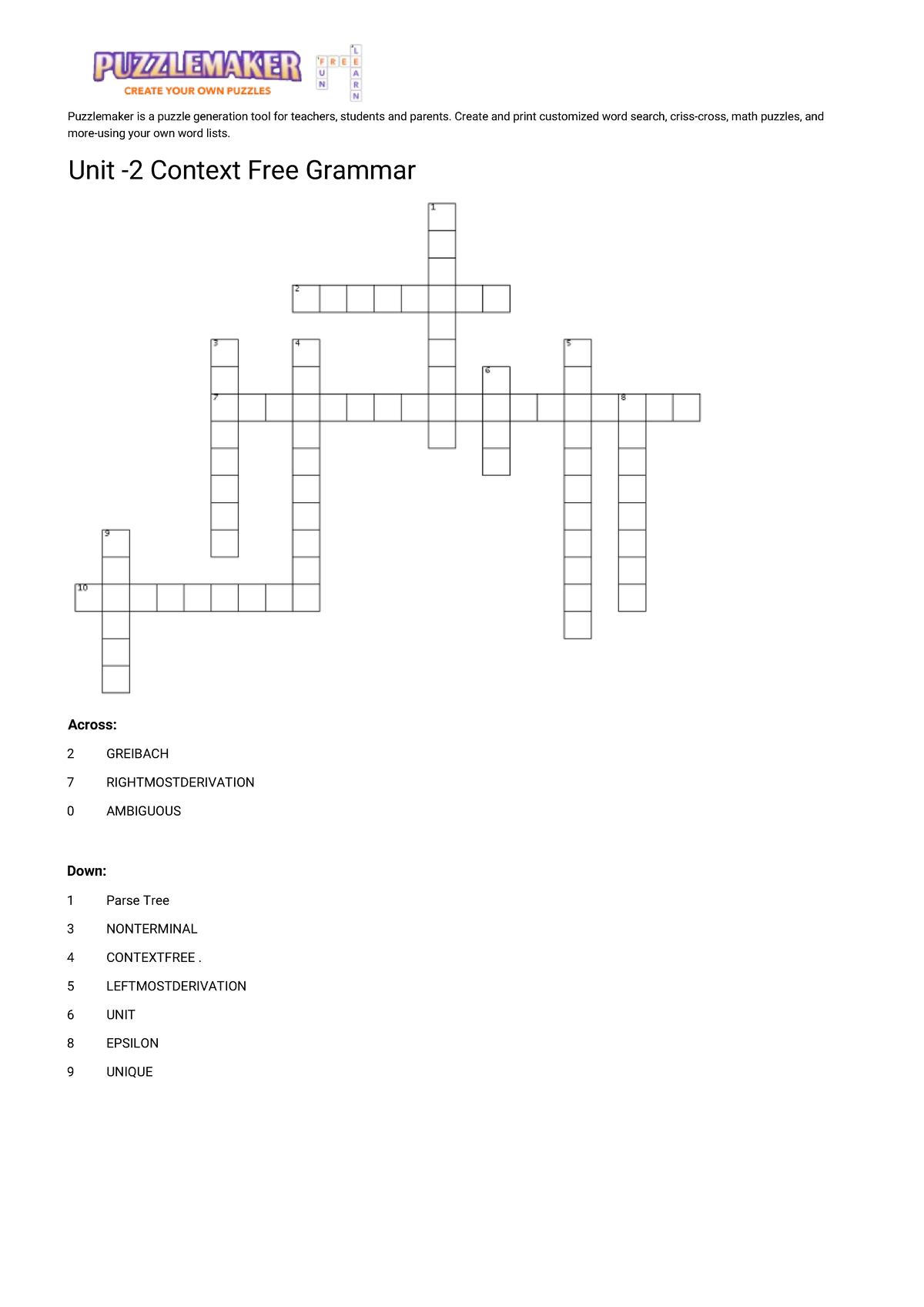 Unit 2 - CFG puzzles - Unit 2 mcq's - formal language and automata ...