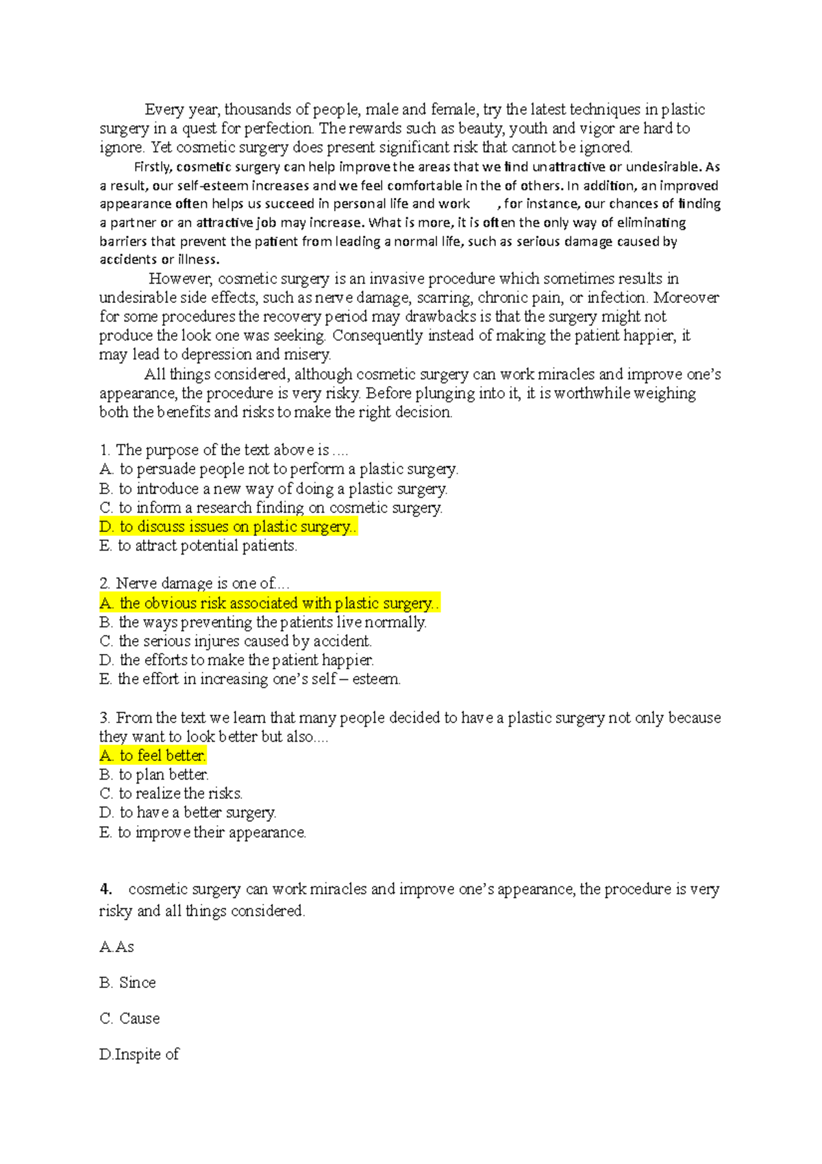 Argument text exercises - Every year, thousands of people, male and ...