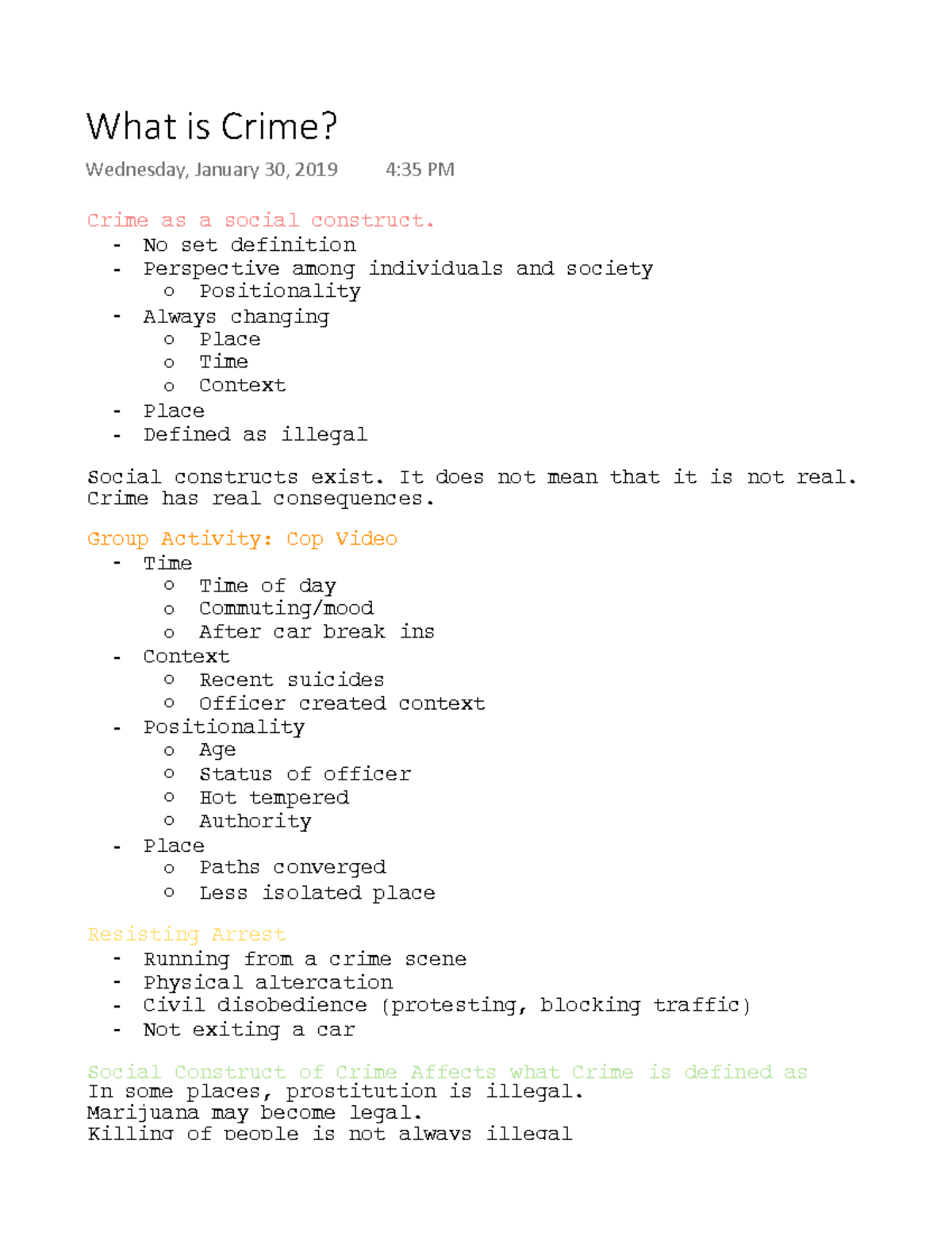 What is Crime? - Lecture 2 - What is Crime? Wednesday, January 30, 2019 ...