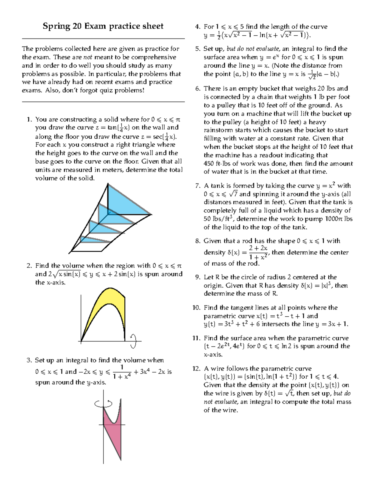 166 E2 - Calculus II exam 2 - Spring 20 Exam practice sheet The ...