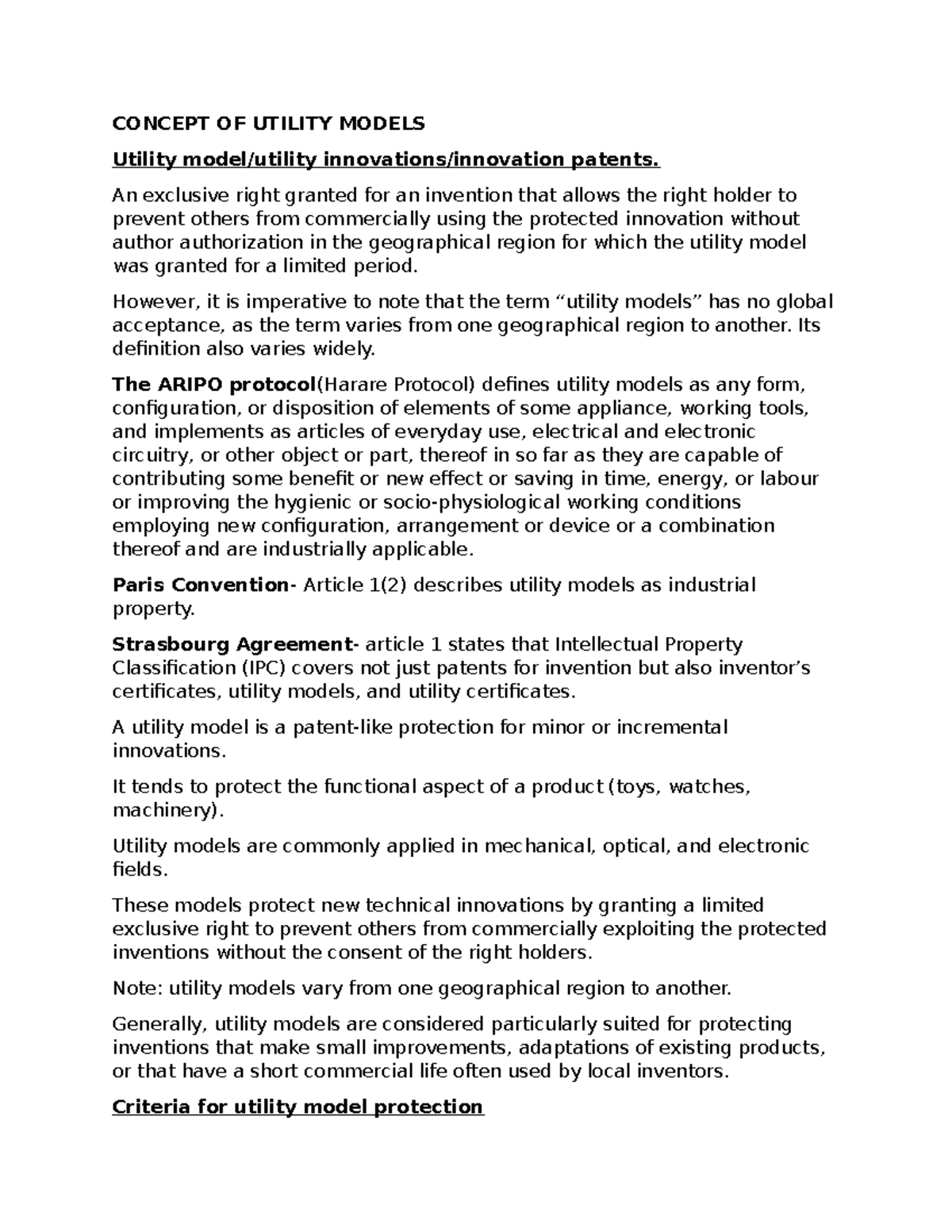 Concept OF Utility Models - CONCEPT OF UTILITY MODELS Utility model ...