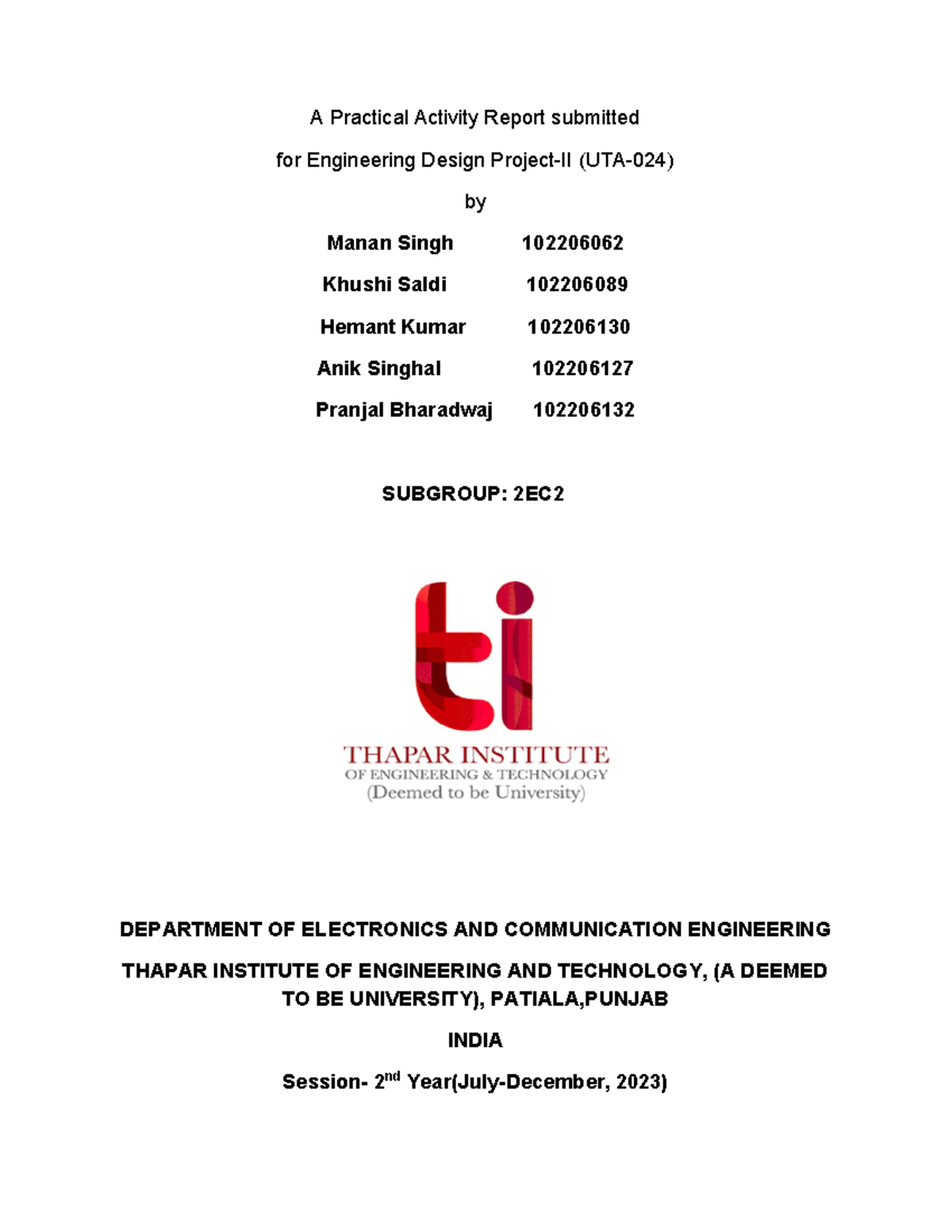 Finalcsededp 2 - SFFDF - A Practical Activity Report submitted for ...