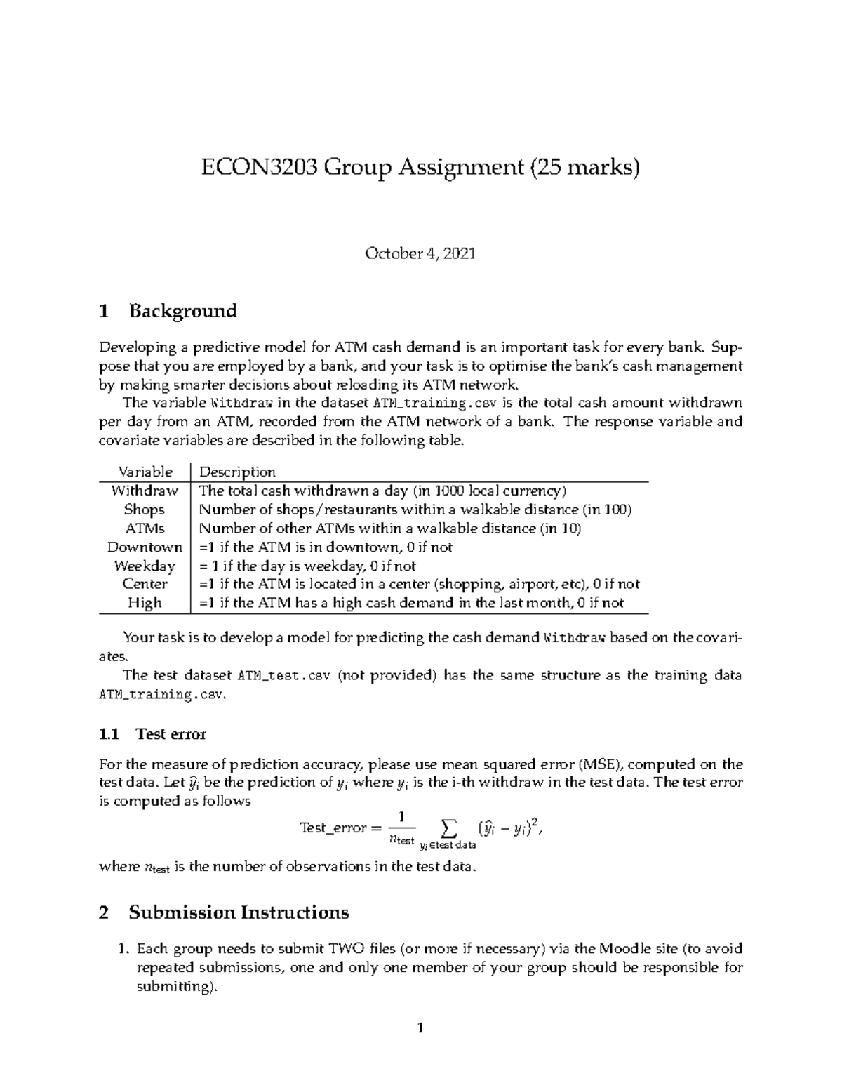 Econ3203 group assignment - ECON3203 Group Assignment (25 marks ...