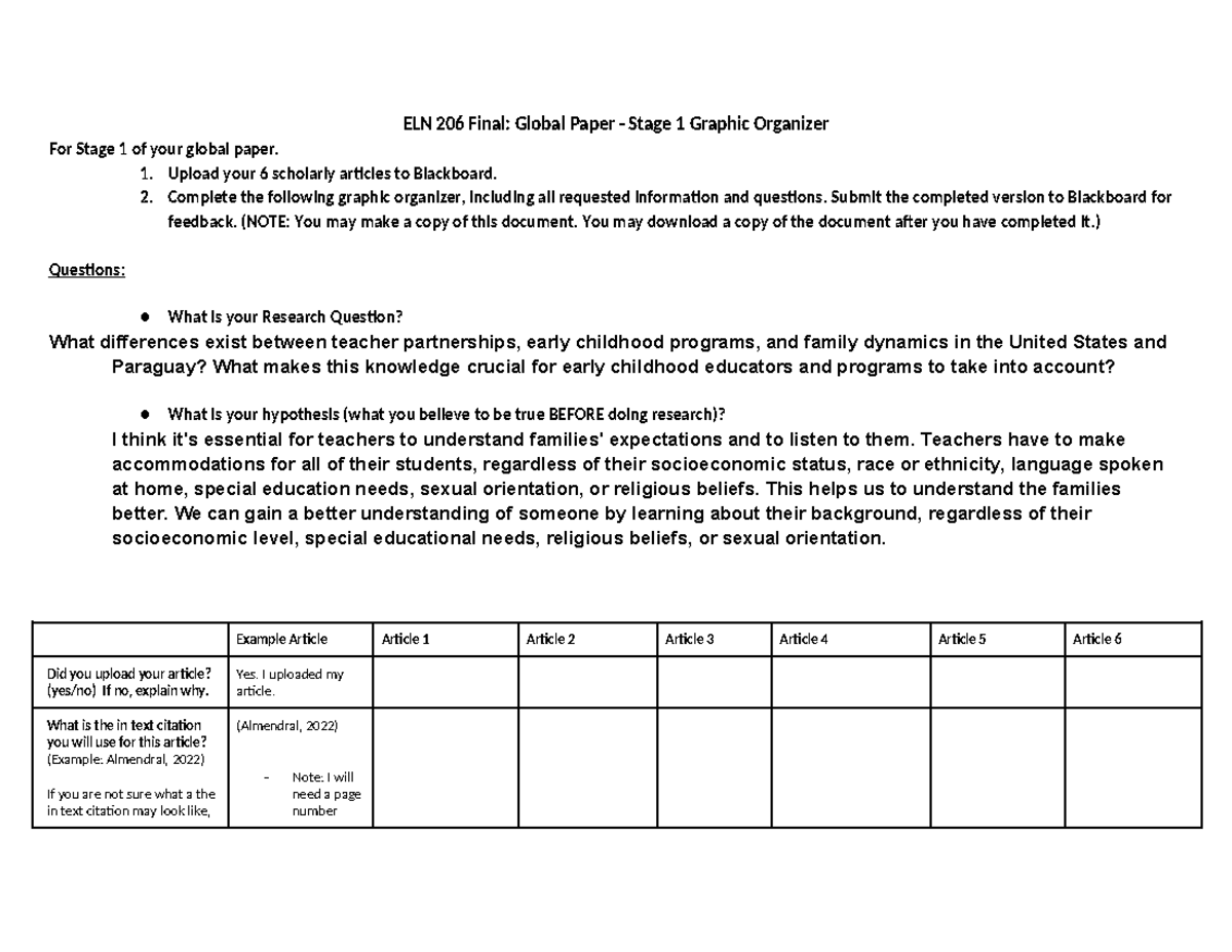 Global Paper - Stage 1 - Essay - ELN 206 Final: Global Paper - Stage 1 ...