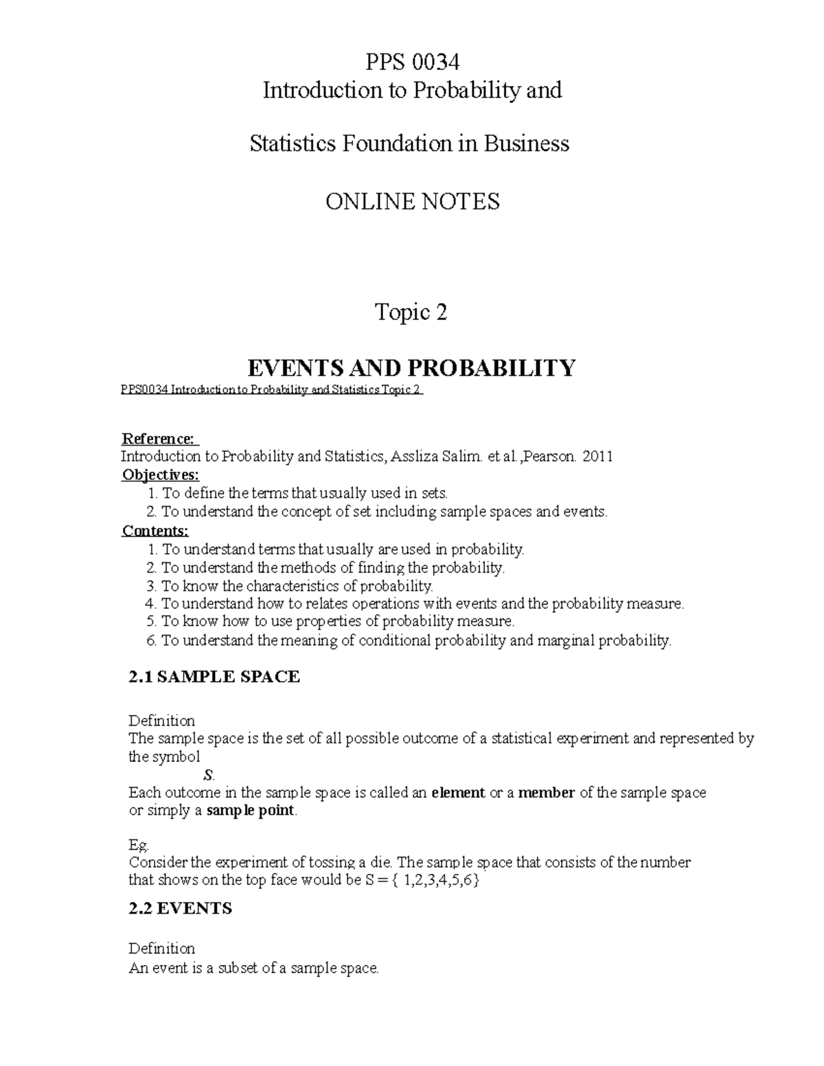 Topic 2 Event and probability - PPS 0034 Introduction to Probability and Statistics Foundation ...