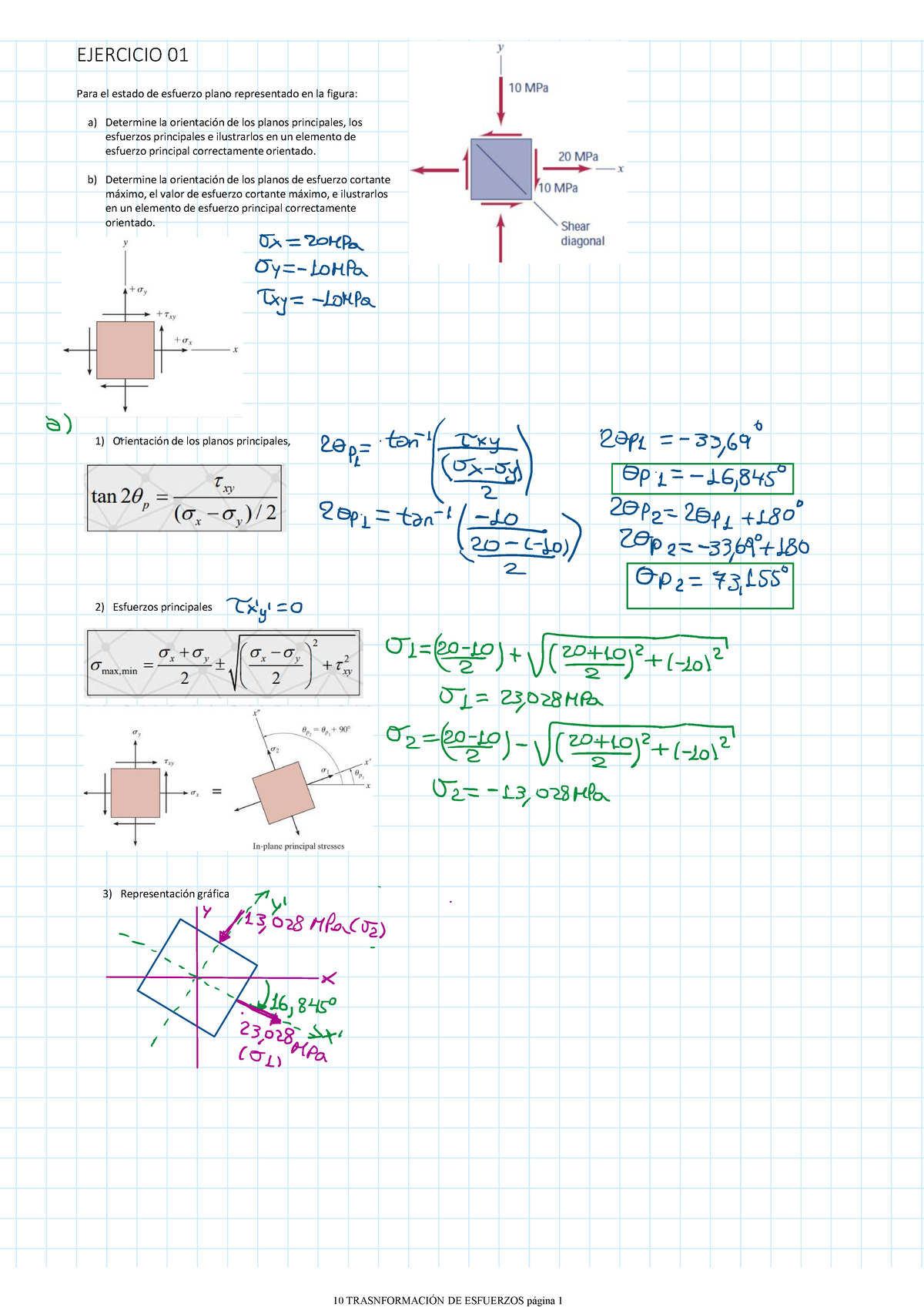 Transformacion DE Esfuerzos - Para el estado de esfuerzo plano representado en la figura: a ...
